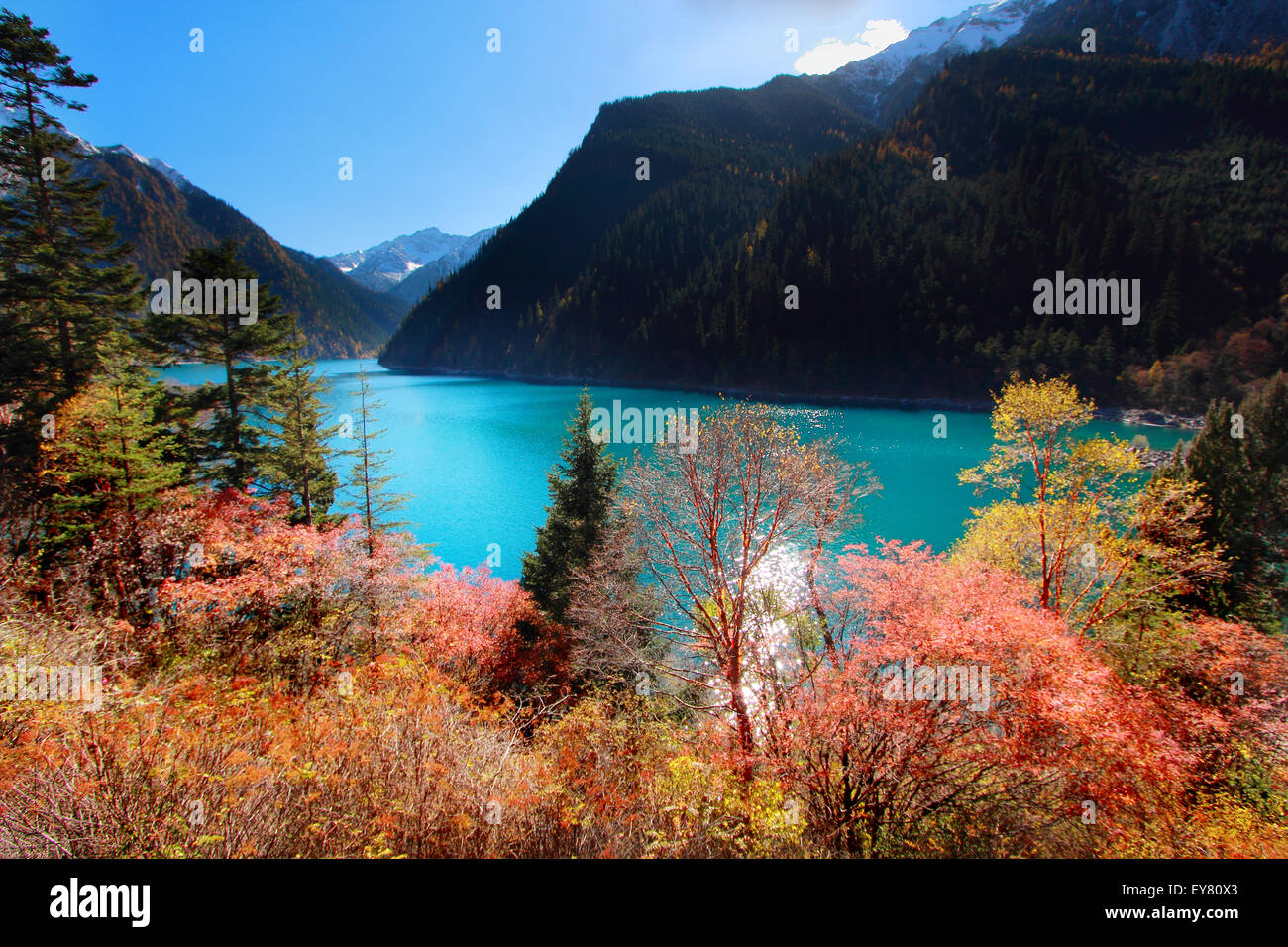 Long Lake is the highest, largest and deepest lake in Jiuzhaigou Stock ...
