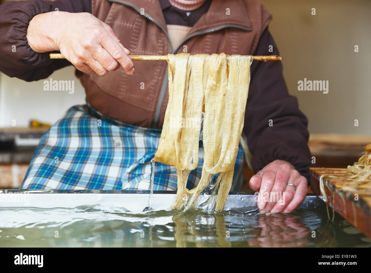 Japanese traditional paper craftsman working in her studio Stock Photo ...