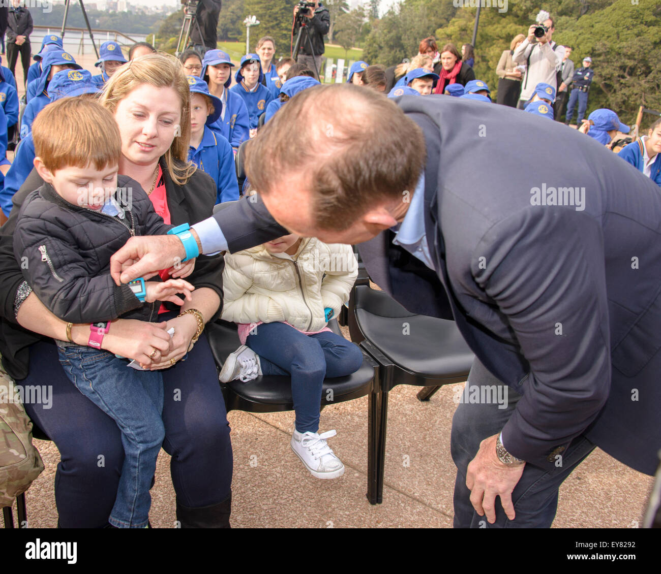 Sydney, Austrlia. 24th July, 2015. Prime Minister Tony Abbott chats to ...