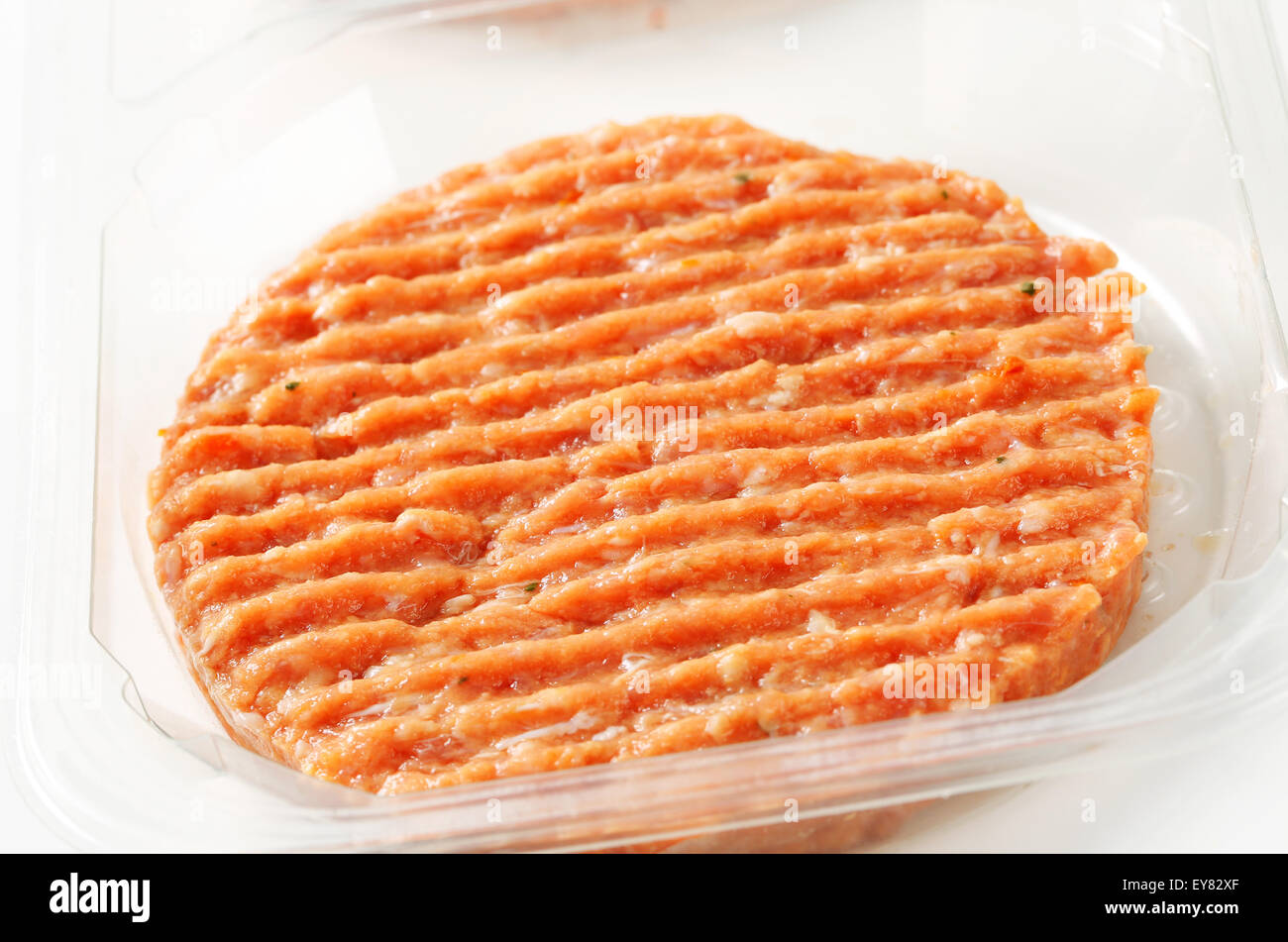Raw burger patty in plastic packaging Stock Photo - Alamy