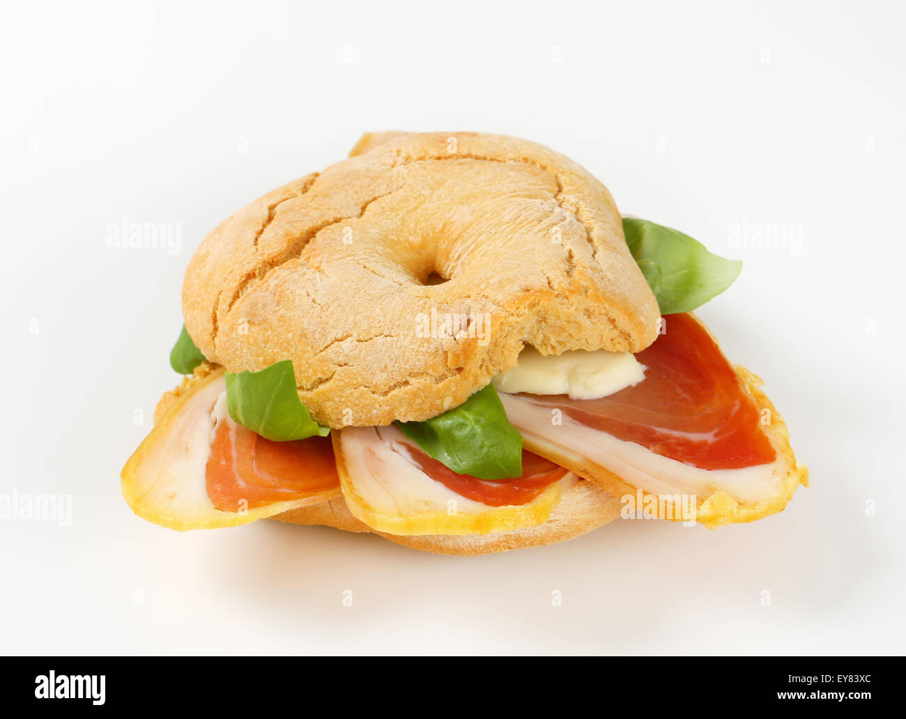 Ring-shaped roll with sliced prosciutto crudo and mozzarella Stock ...