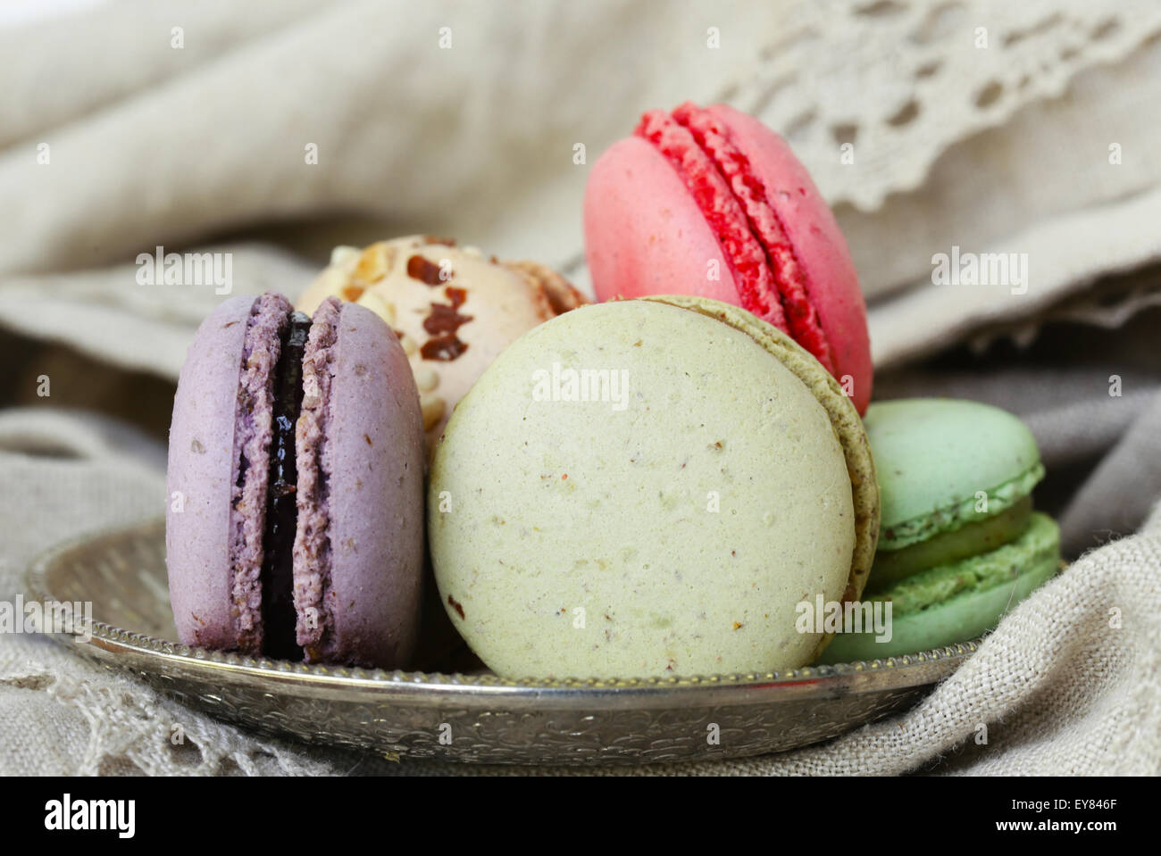traditional French dessert almond colorful biscuits macaroons Stock ...