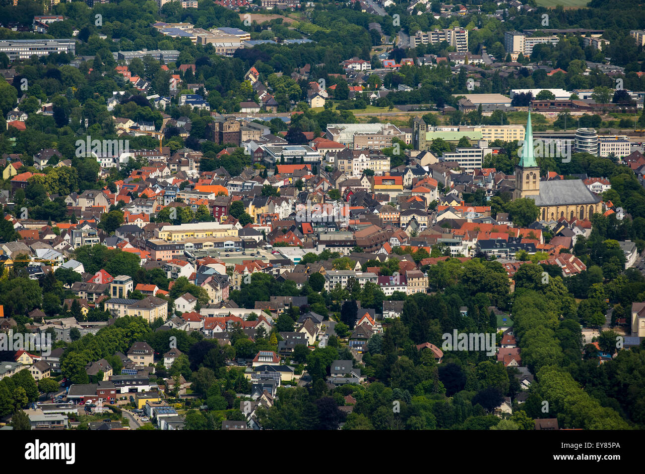 Aerial view with Protestant Church Unna, Unna, Ruhr district, North ...