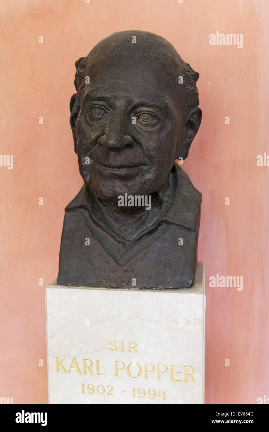 Bust of the Austro-British philosopher Karl Popper, arcaded courtyard ...