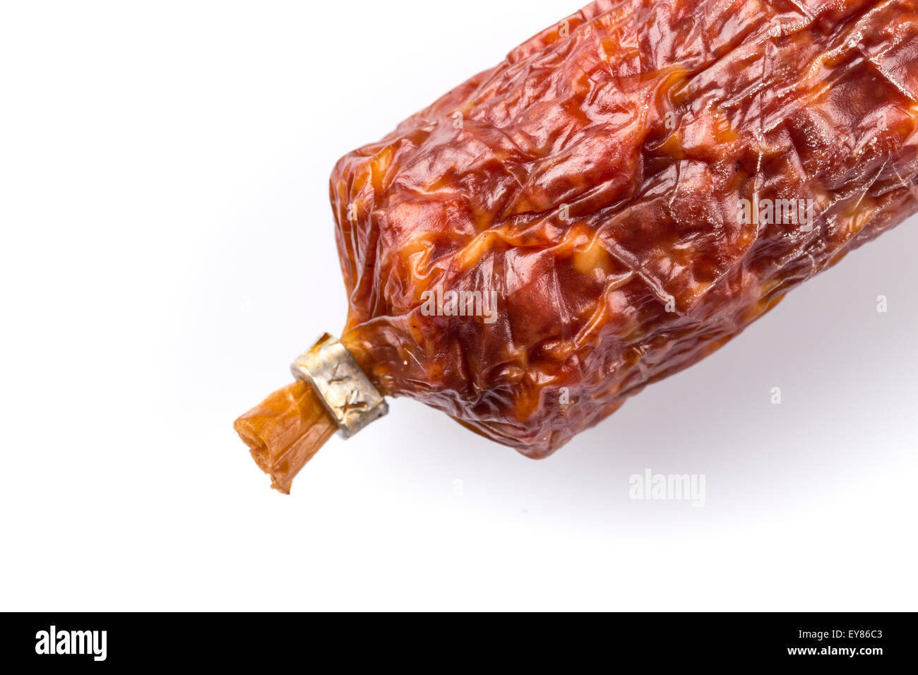 Smoked sausage. Top view. Isolated on a white Stock Photo - Alamy