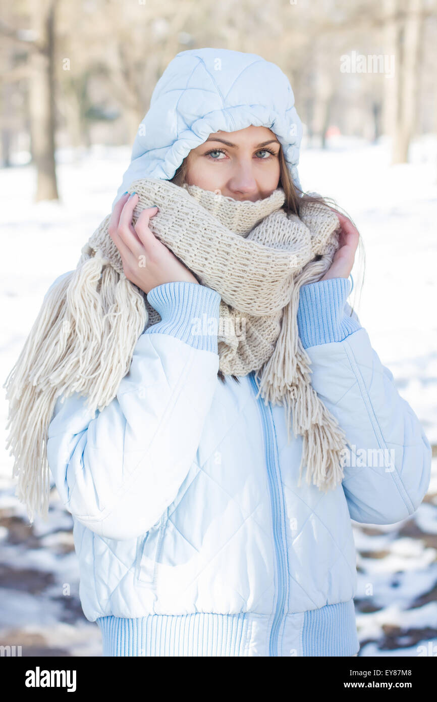 Winter Portrait of Young Woman wearing clothing for cold weather at ...