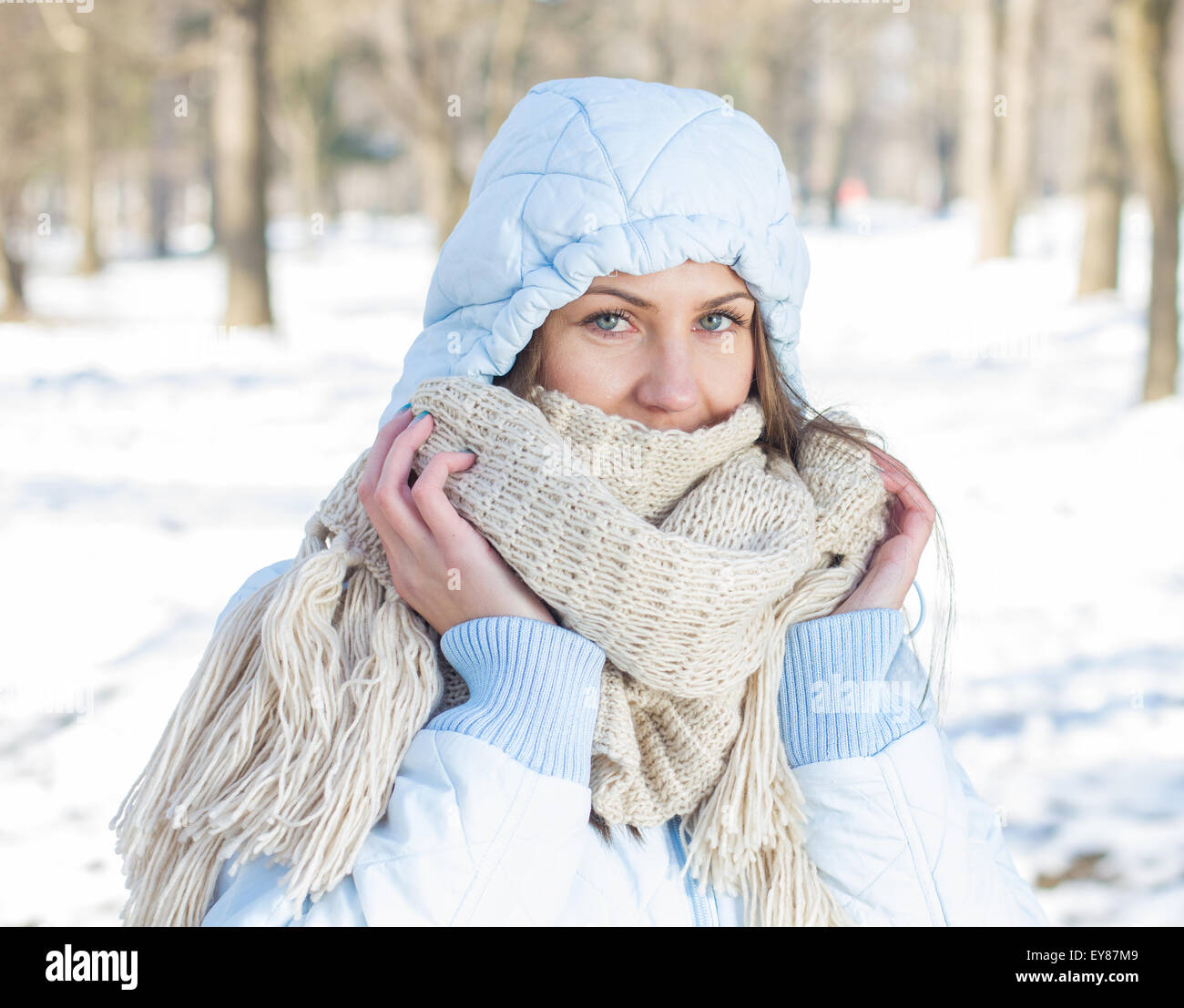 Winter Portrait of Young Woman wearing clothing for cold weather at ...