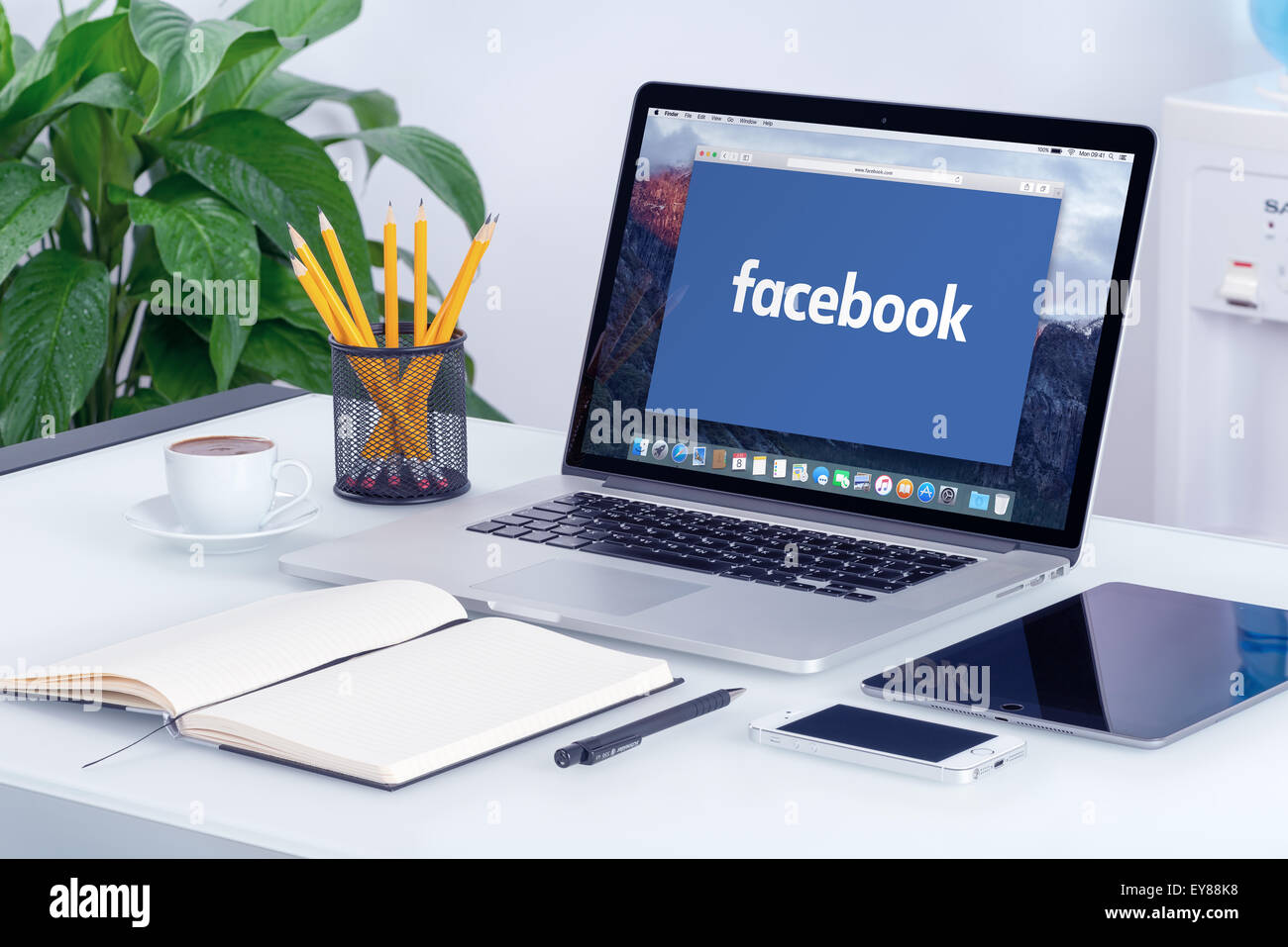 Varna, Bulgaria - May 29, 2015: Facebook new logo on Apple MacBook Pro ...