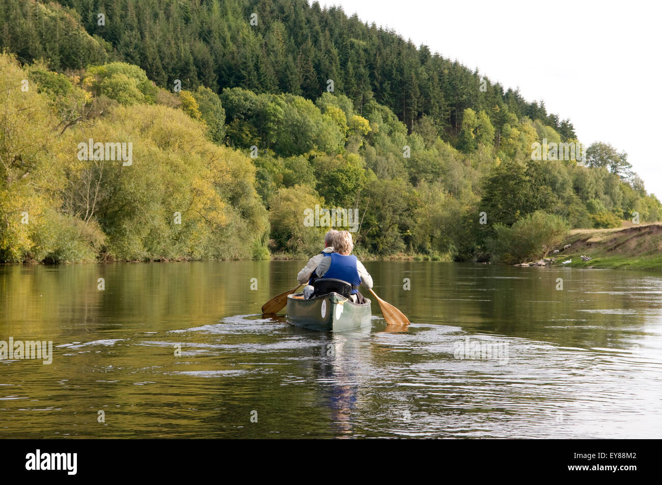 Rear view of people canoeing, wearing life jackets Stock Photo - Alamy