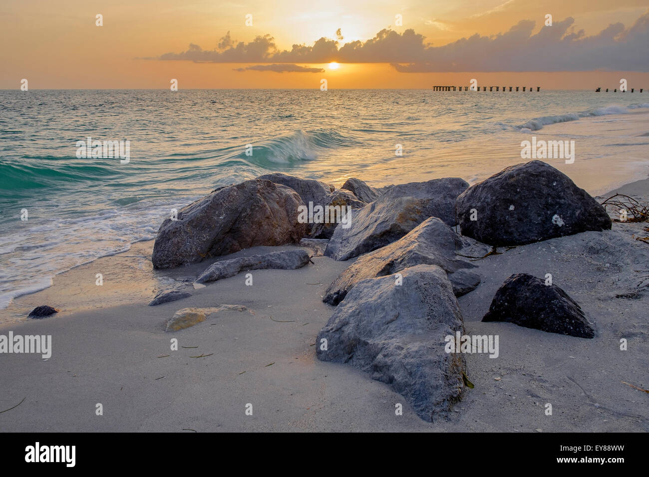 Sunset at Boca Grande, Gasparilla Island, South West Florida with rocks ...