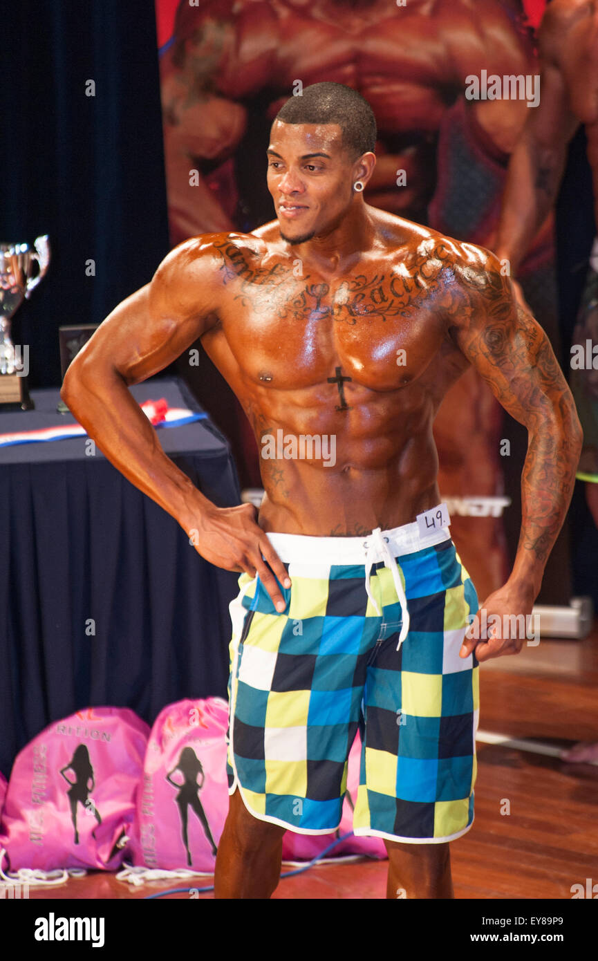 Male fitness contestant shows his physique at the 38th Dutch National ...