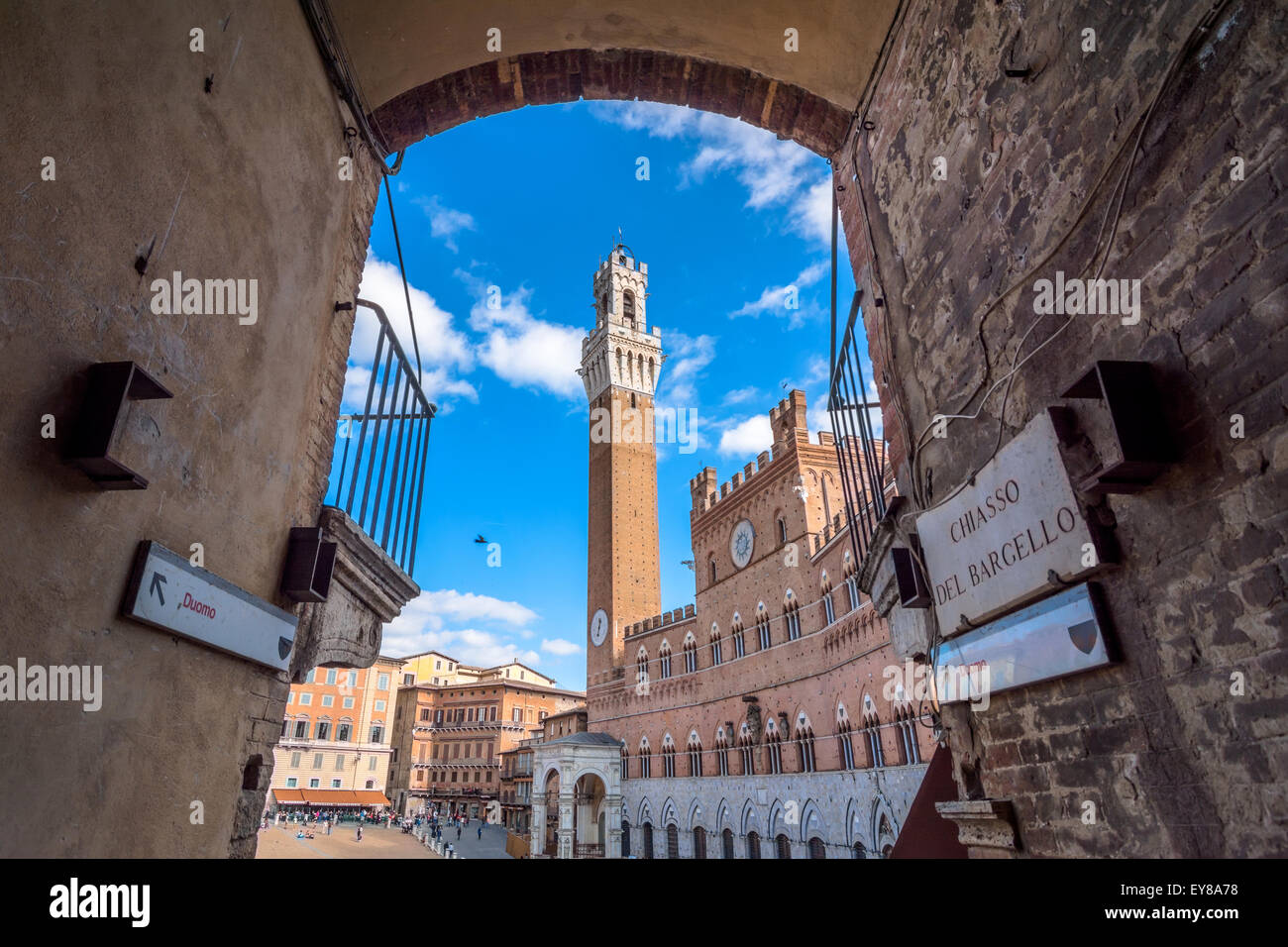 SIENA, ITALY - October 26, 2014: tourists enjoy Piazza del Campo square ...