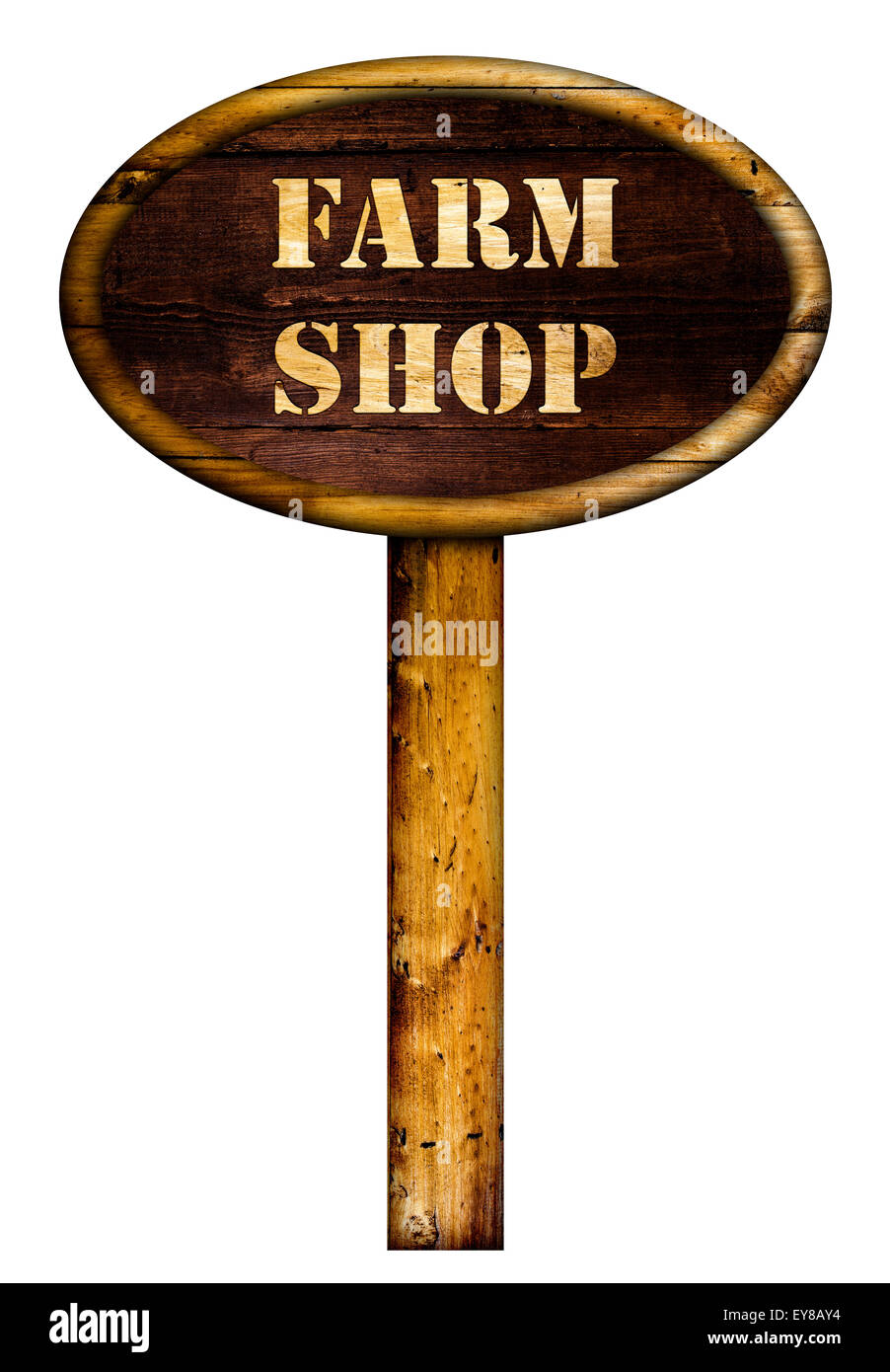 Wooden farm shop sign over a white background Stock Photo - Alamy