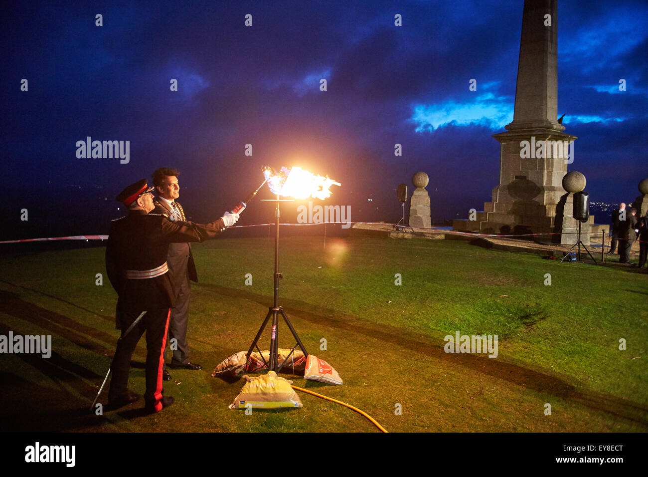 Lighting of a beacon to mark the 70th anniversary of VE day, on Coombe ...