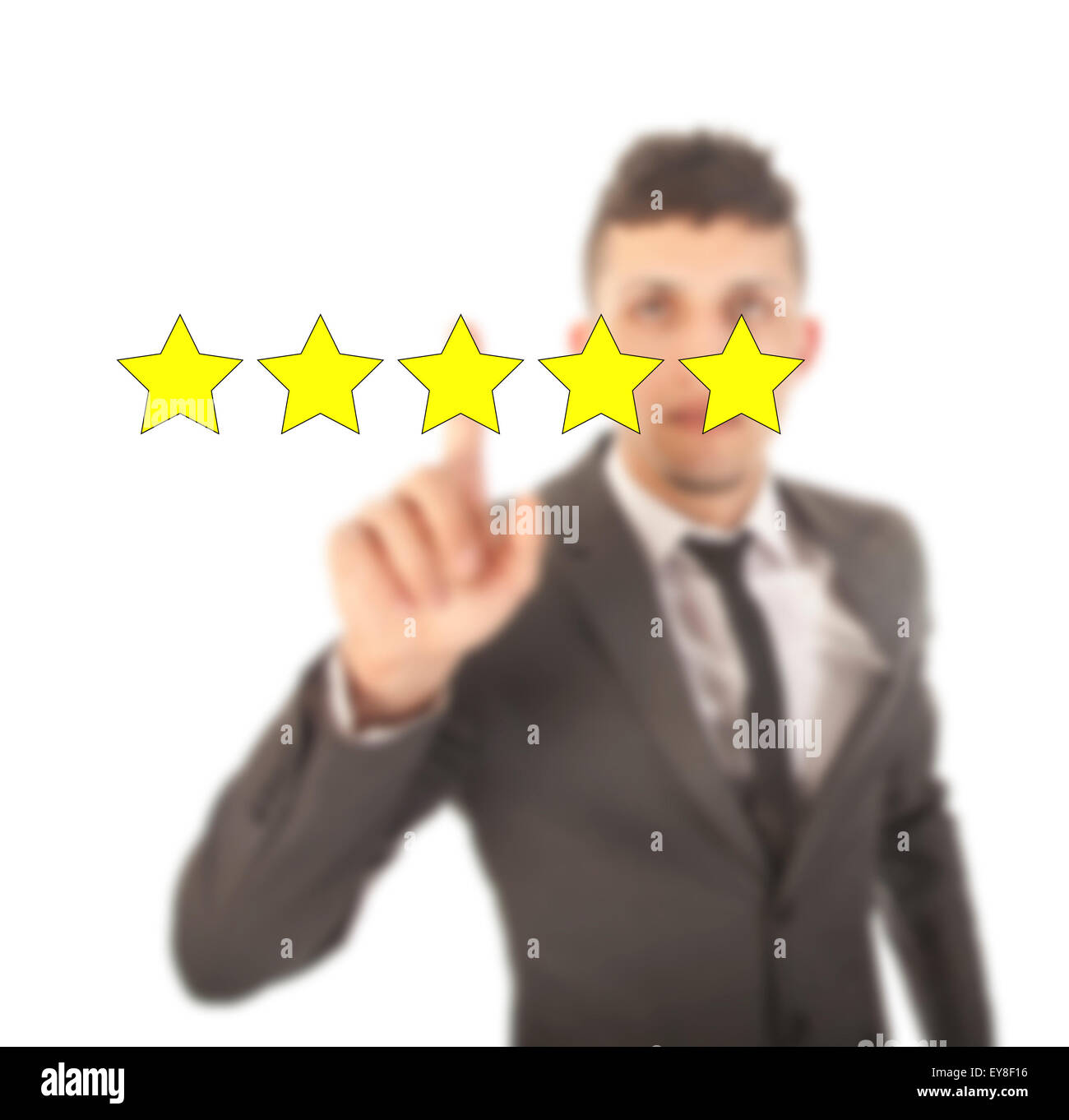 Young man with five stars isolated on white background Stock Photo - Alamy