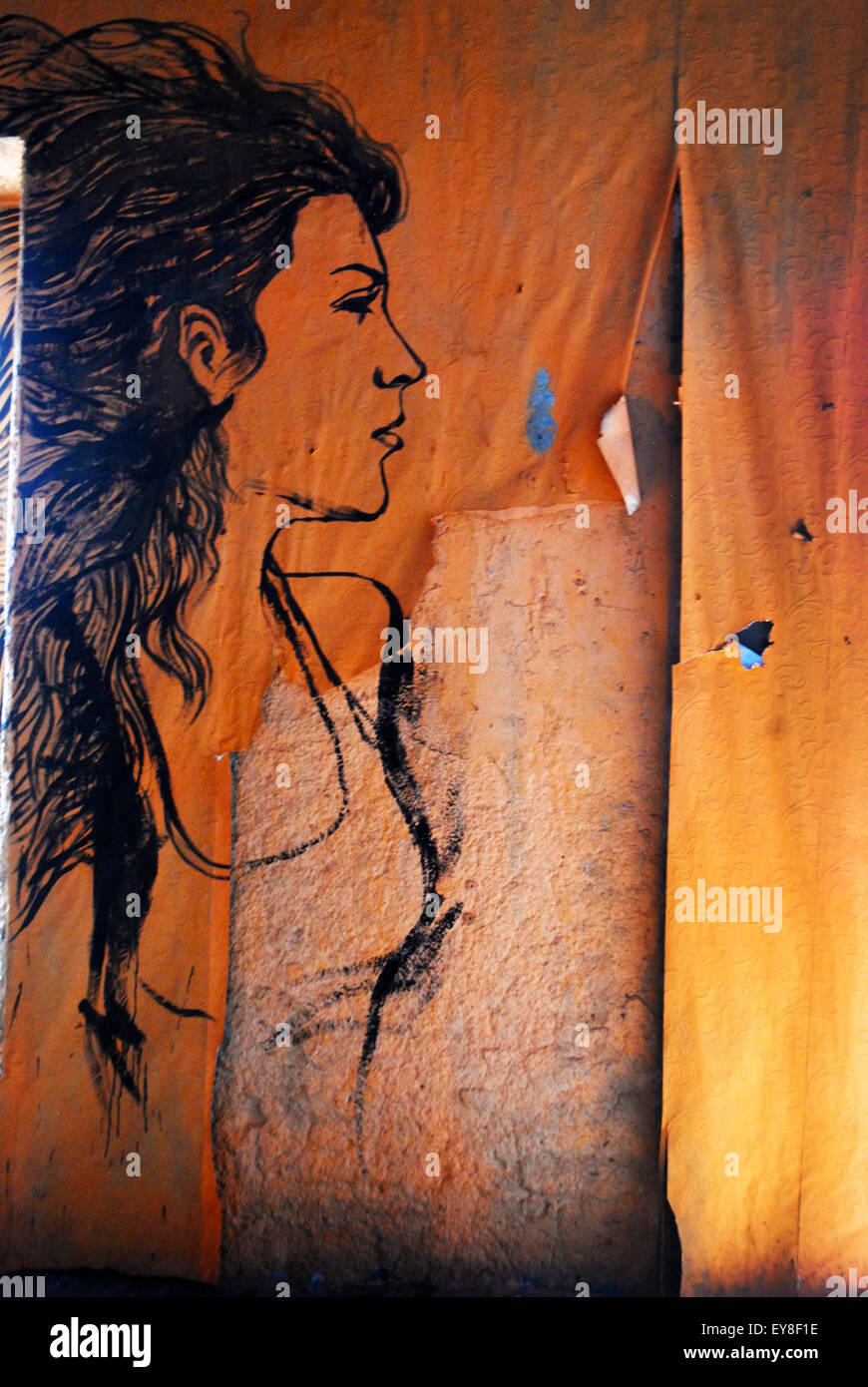 Profile of lady drawn on wall, Mumbai, India Stock Photo - Alamy