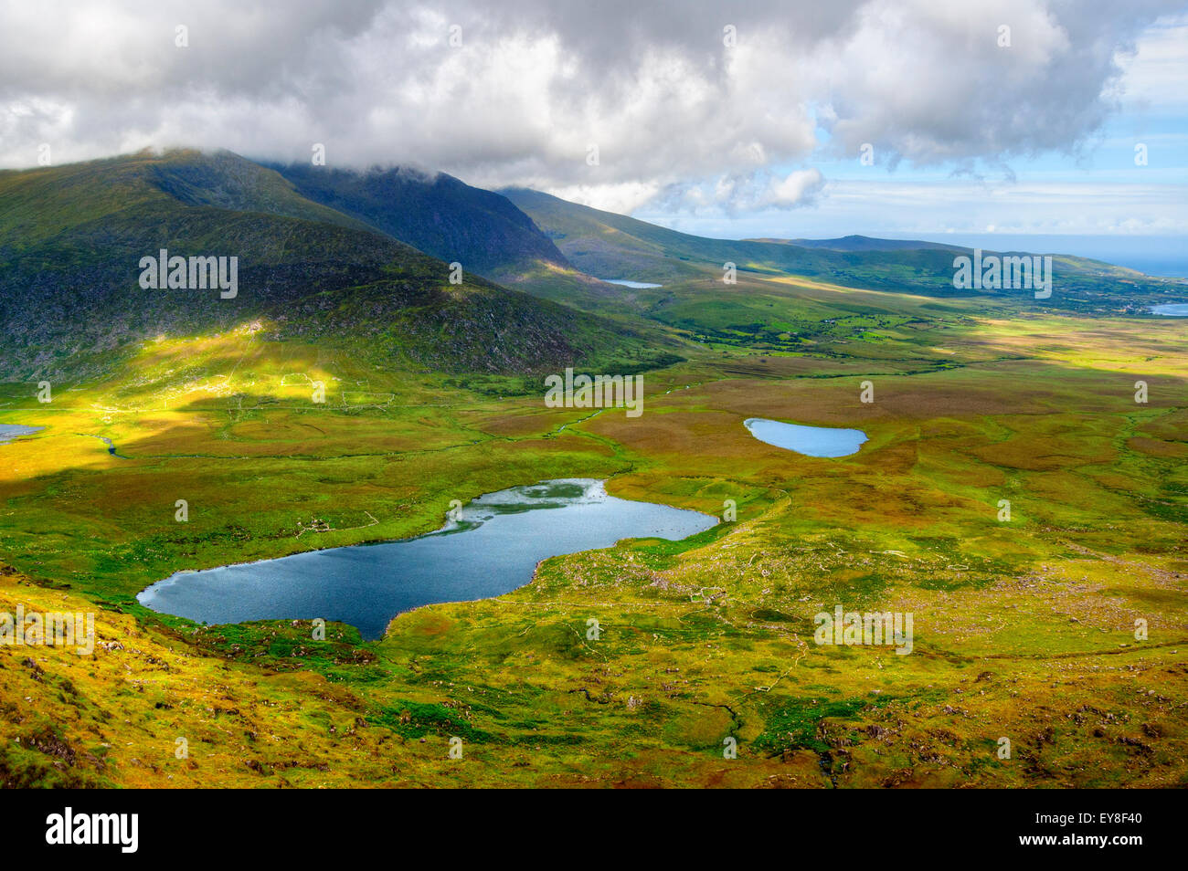 Sunny mountain and lake landscape on Dingle peninsula, Ireland Stock ...