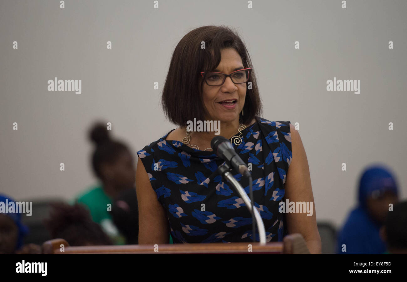 New York, NY, USA. 23rd July, 2015. SONIA MANZANO speaks as U.S ...
