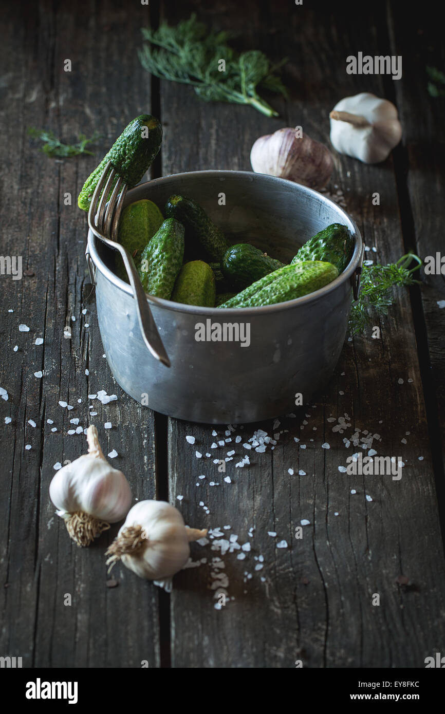 Preparation of low-salt pickled cucumbers Stock Photo - Alamy