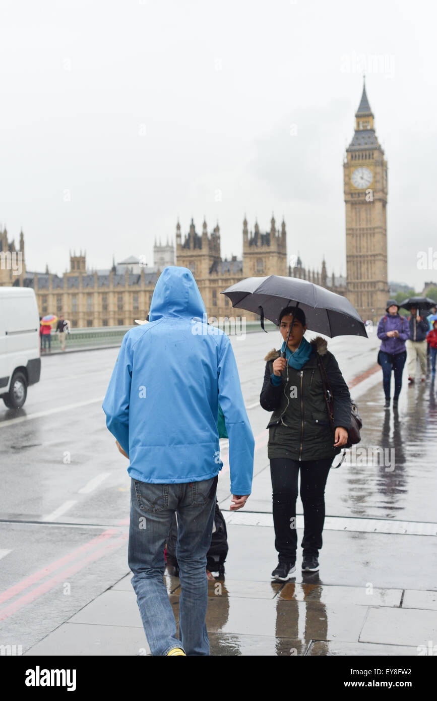 Westminster, London, UK. 24th July 2015. UK weather. Rain in London as ...