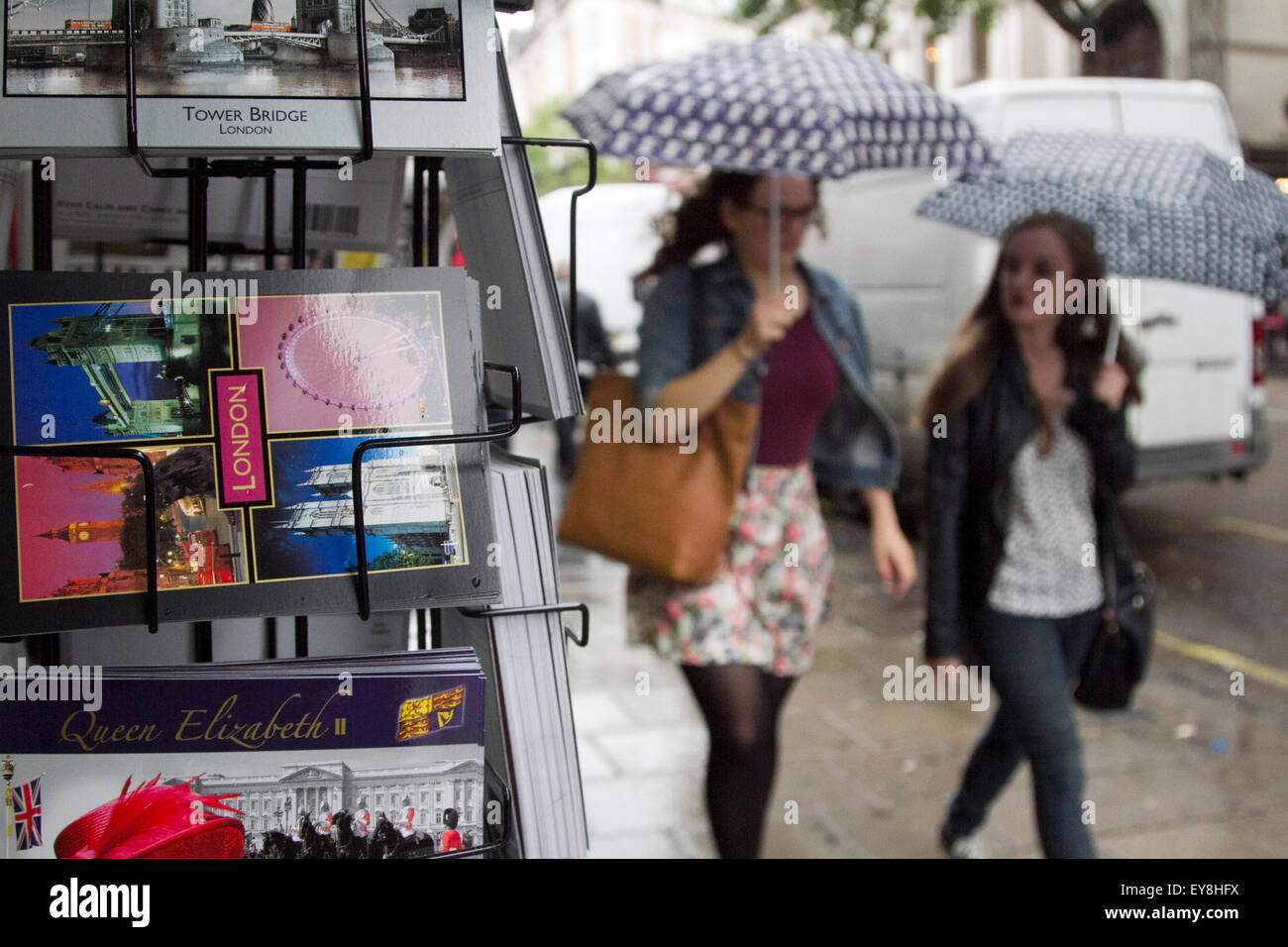 London, UK. 24th July, 2015. Weather: Londoners endured a wet rainy day ...