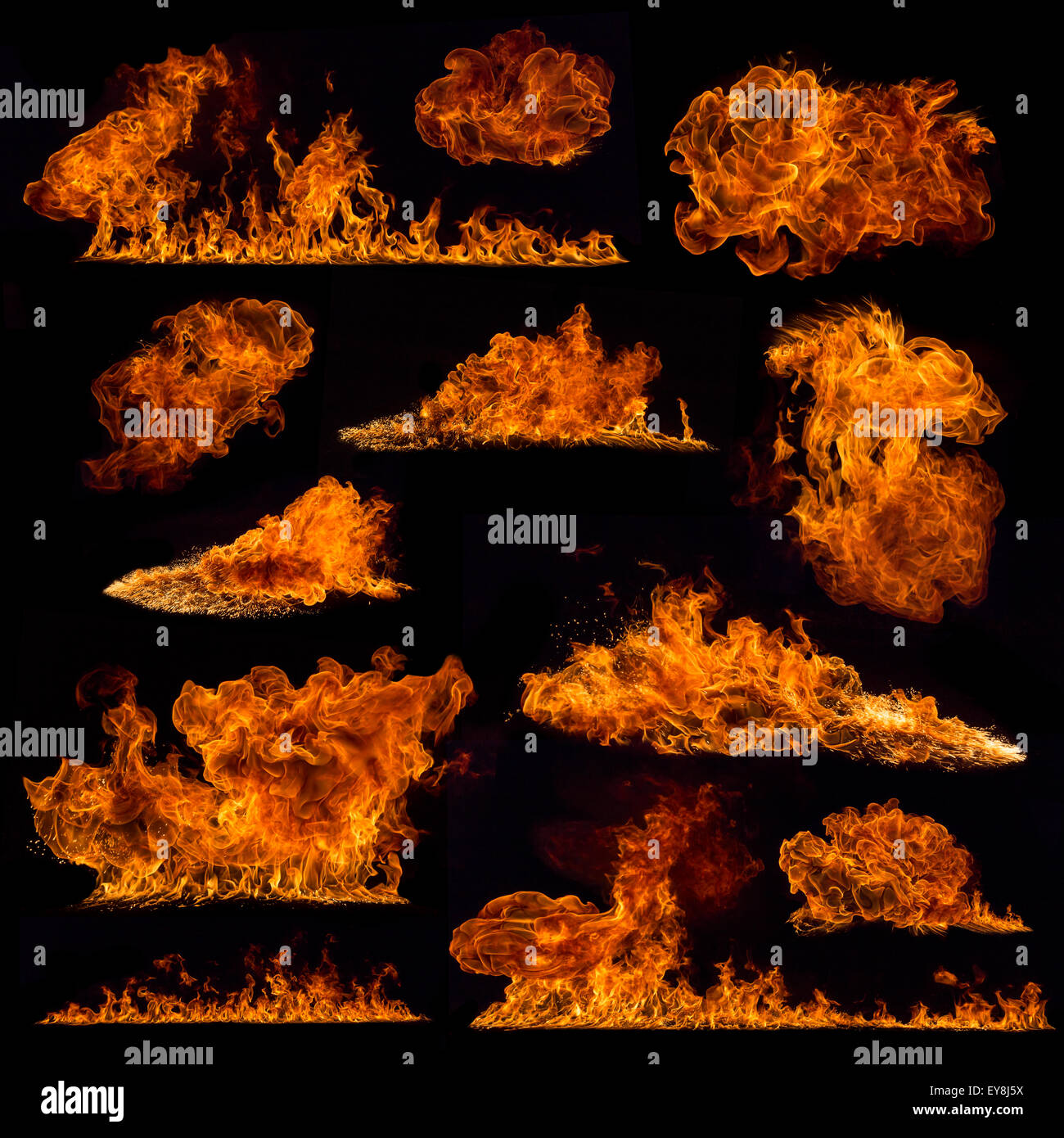 High resolution fire collection on black background Stock Photo - Alamy