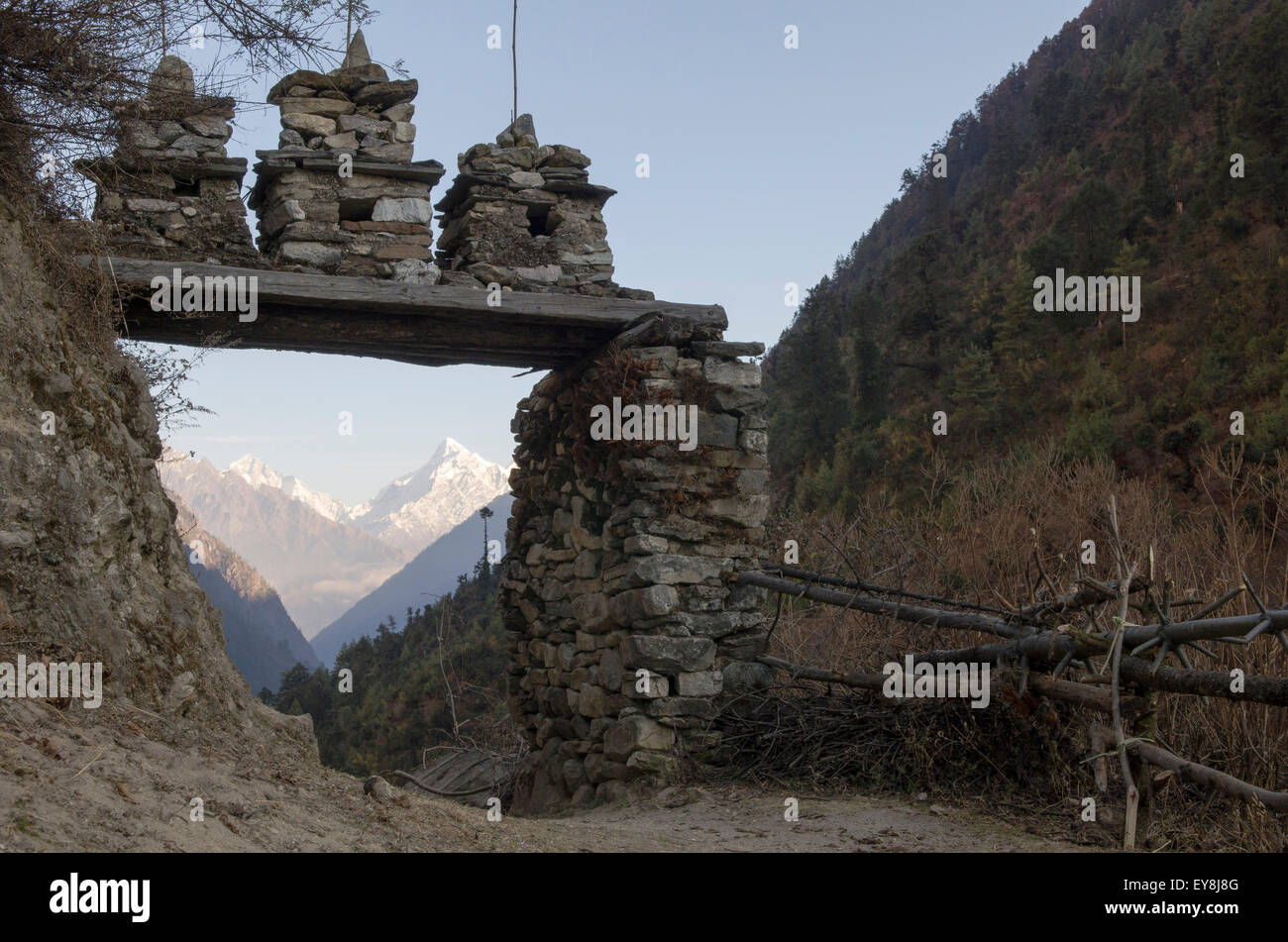 Hani gate on the approach to Samagoan in the high Nubri valley on the ...