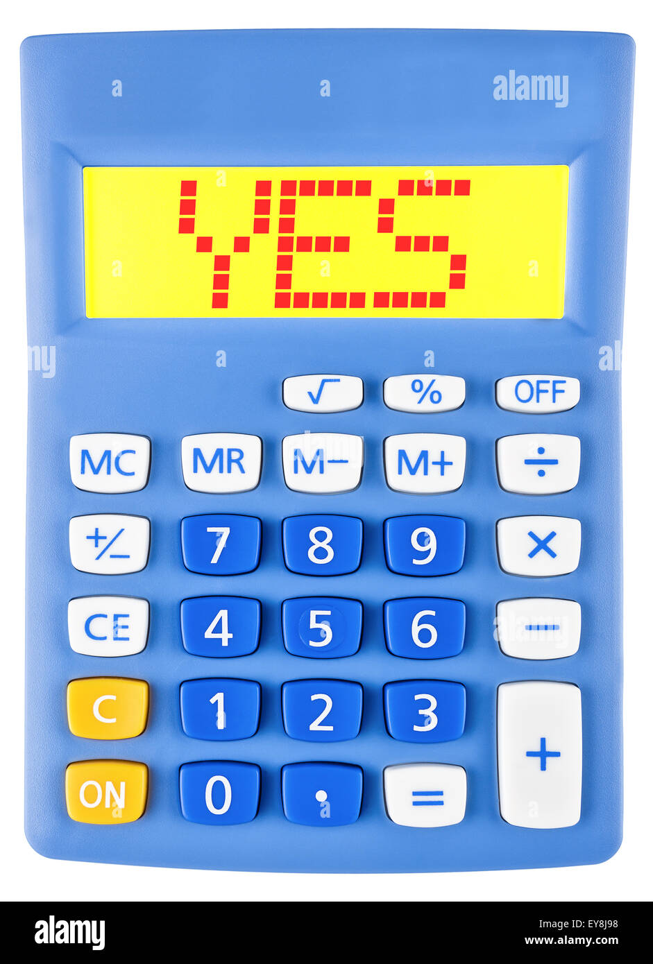 Calculator with YES on display on white background Stock Photo - Alamy