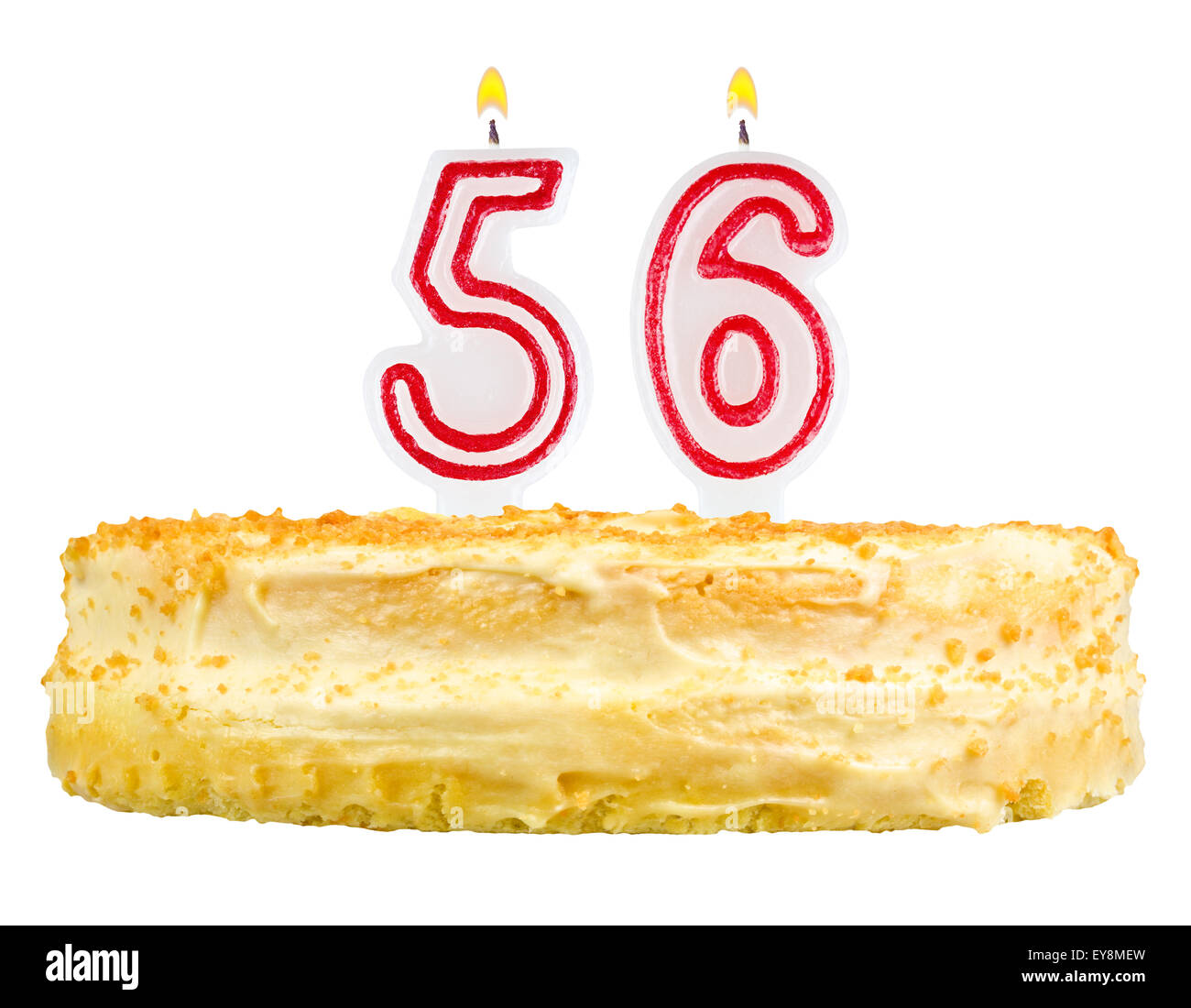 birthday cake with candles number fifty six isolated on white ...