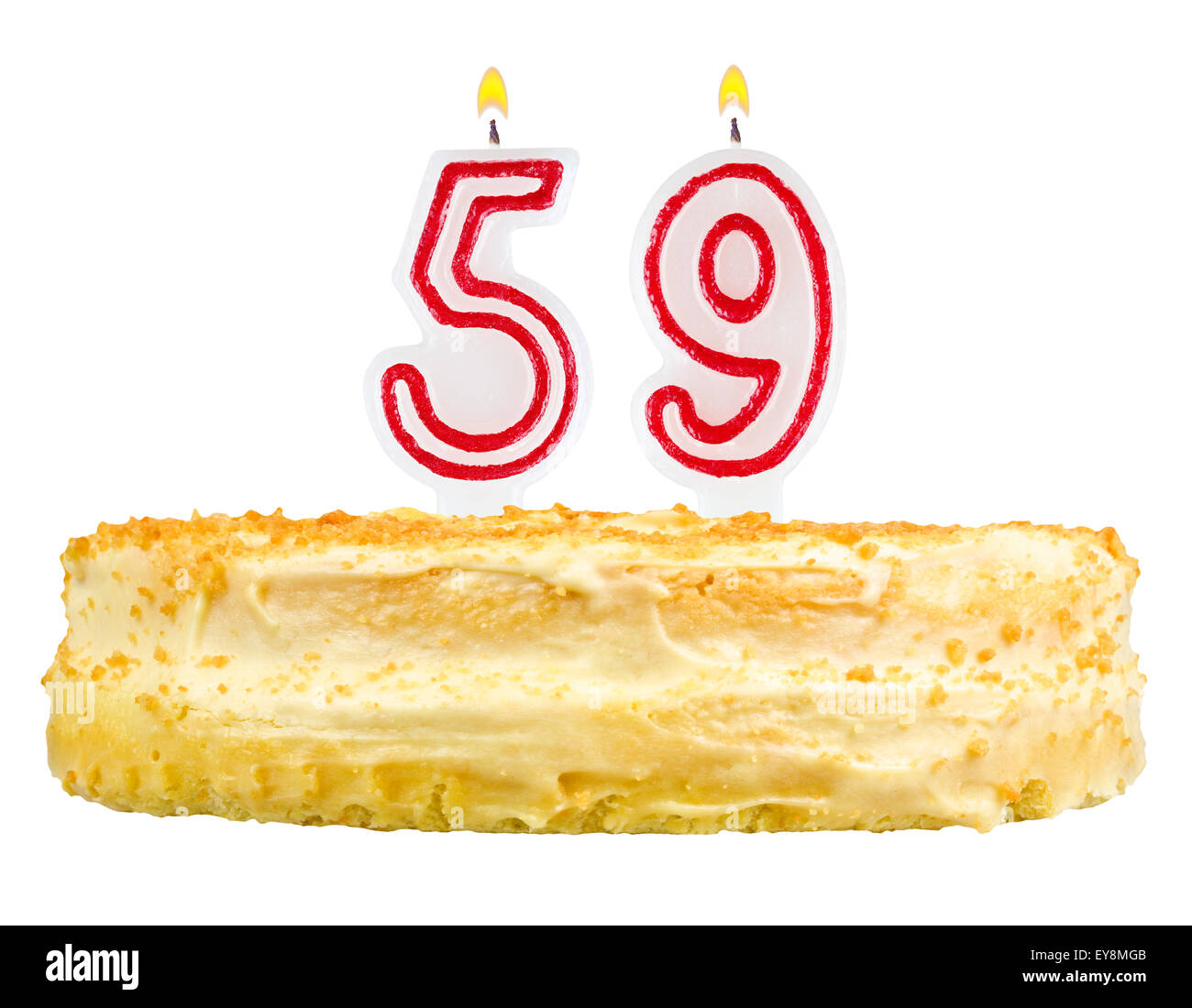 birthday cake with candles number fifty nine isolated on white ...