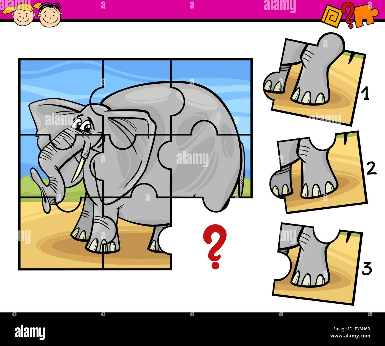 Cartoon Illustration of Jigsaw Puzzle Education Game for Preschool ...