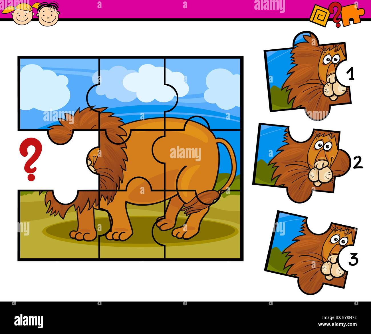 Cartoon Illustration of Jigsaw Puzzle Education Game for Preschool ...