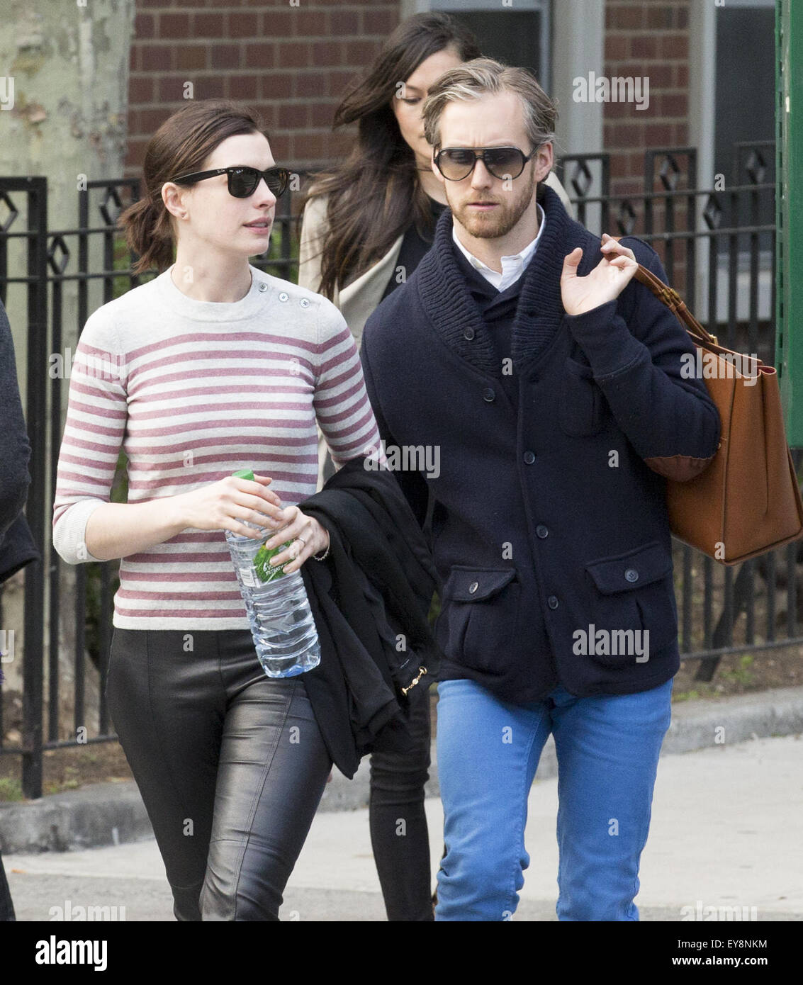 Anne Hathaway and Adam Shulman go for a walk in Greenwich Village ...