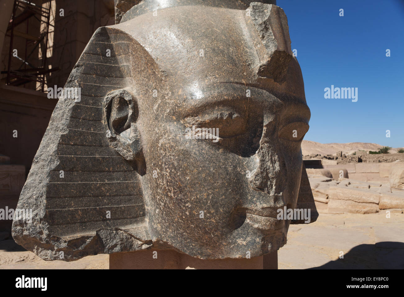 Carved head of Ramesses II, Ramesseum funerary temple, West Bank; Luxor ...