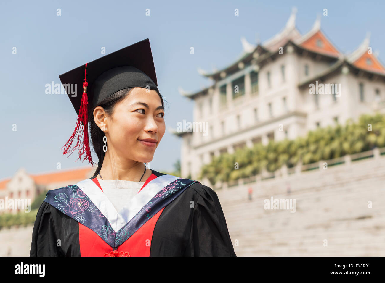 Female student at University graduation; Xiamen, Fujian, China Stock ...