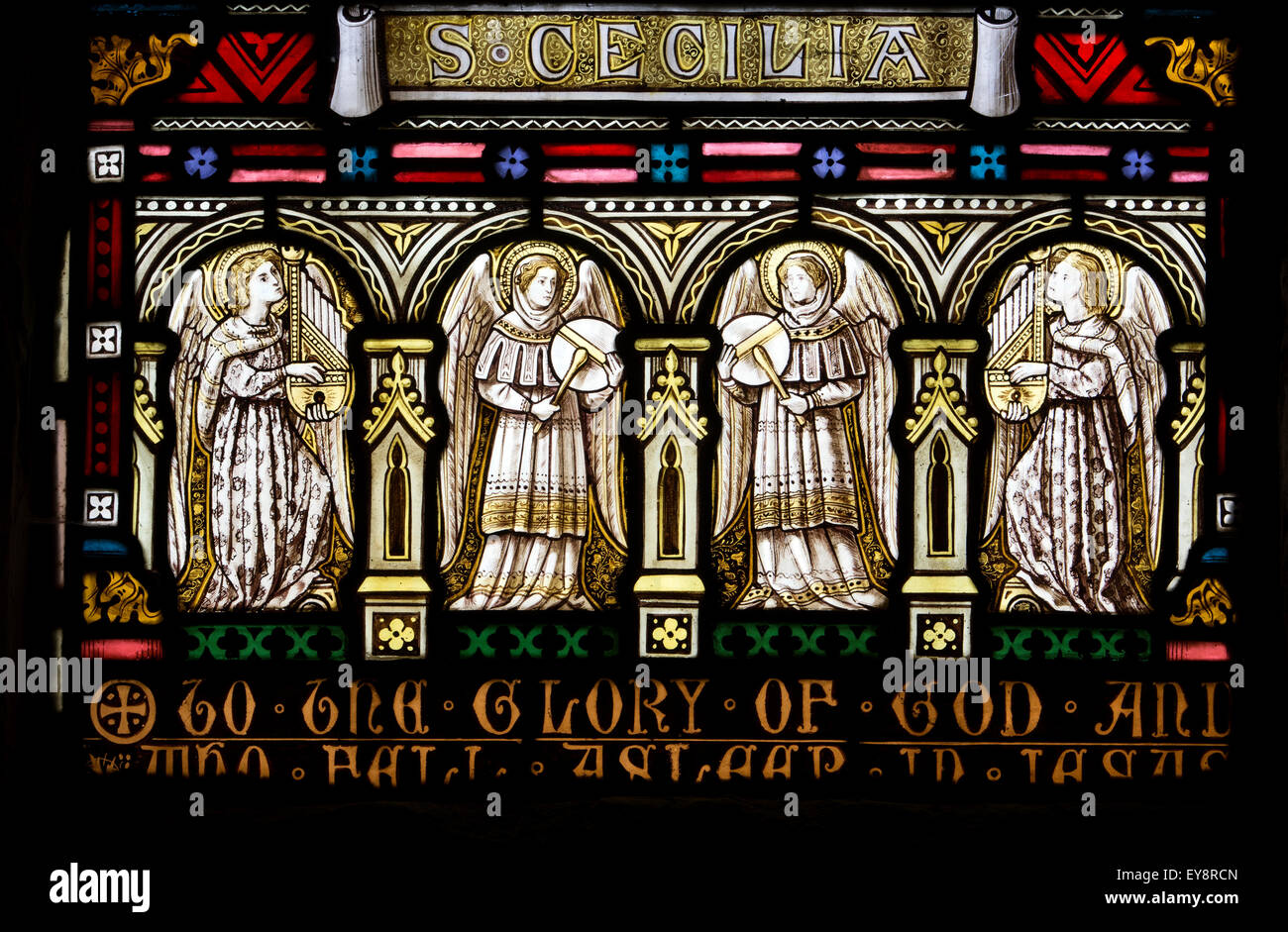 Angel musicians stained glass, Holy Trinity Church, Shenington ...