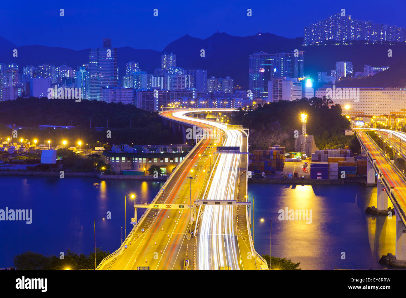 Highway in downtown night hi-res stock photography and images - Alamy