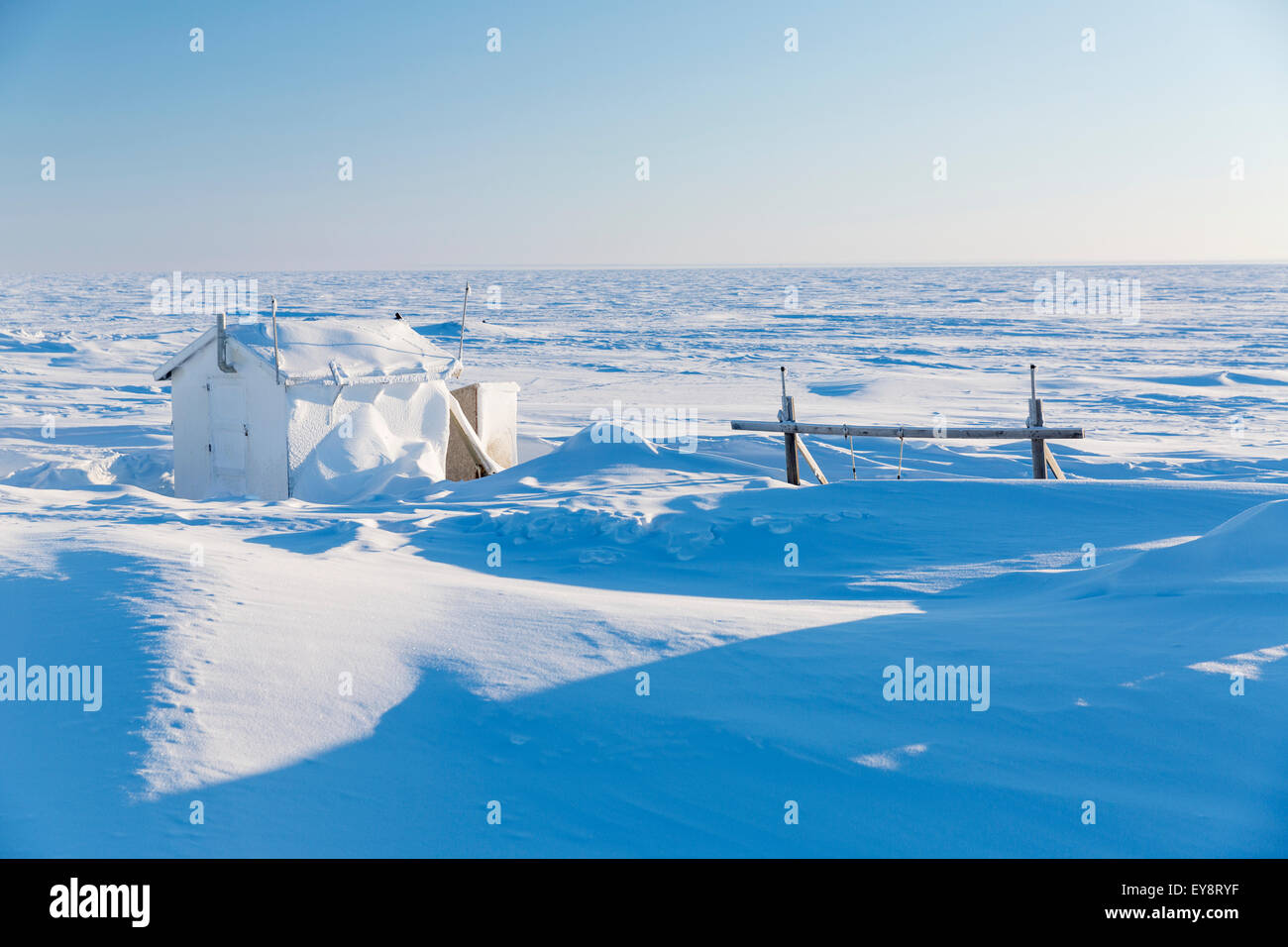 Snow Drifts cover summer camps buildings at point Barrow, Arctic Alaska ...