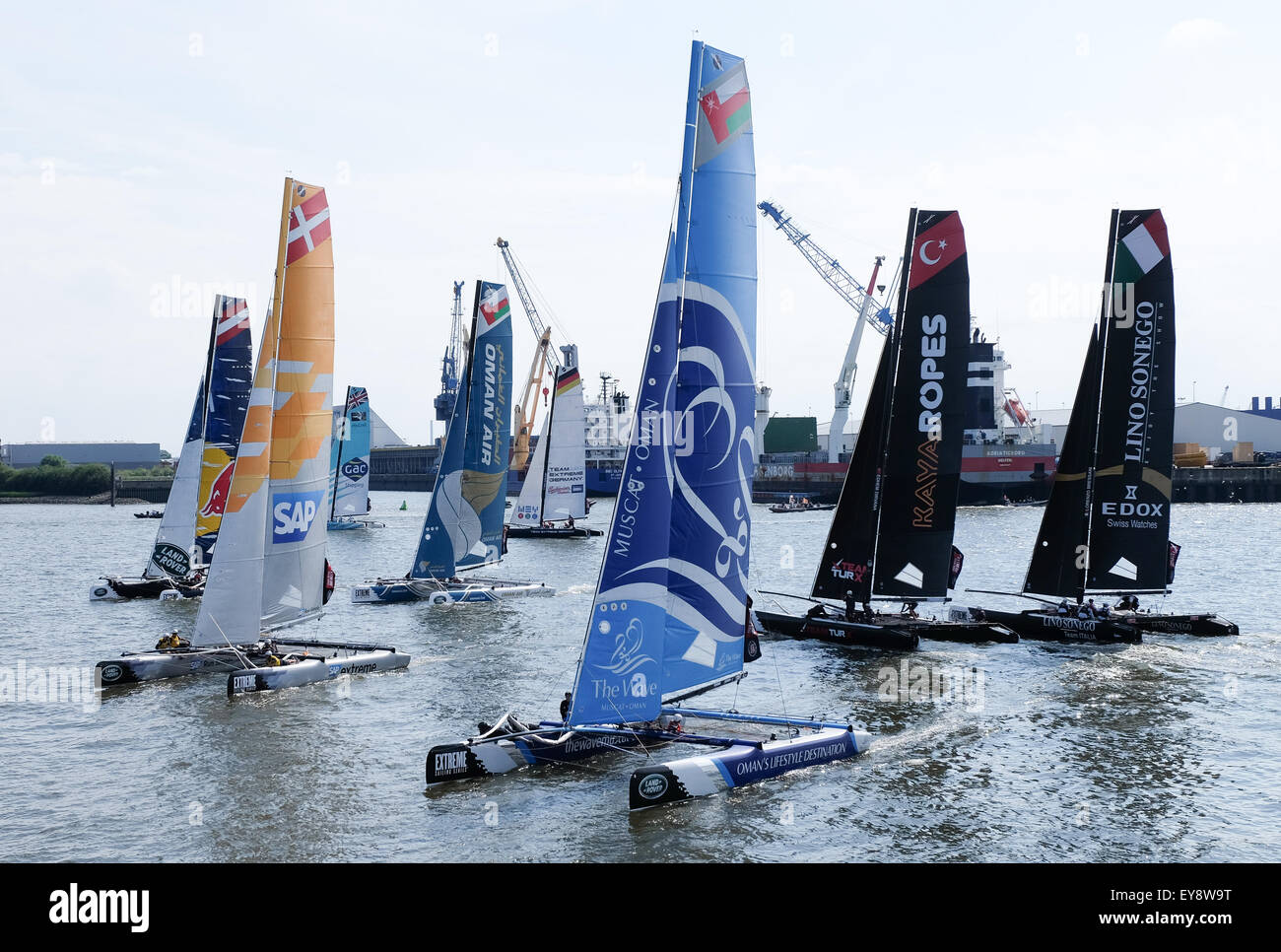 Hamburg, Germany. 24th July, 2015. Racing catamarans of the Extreme ...