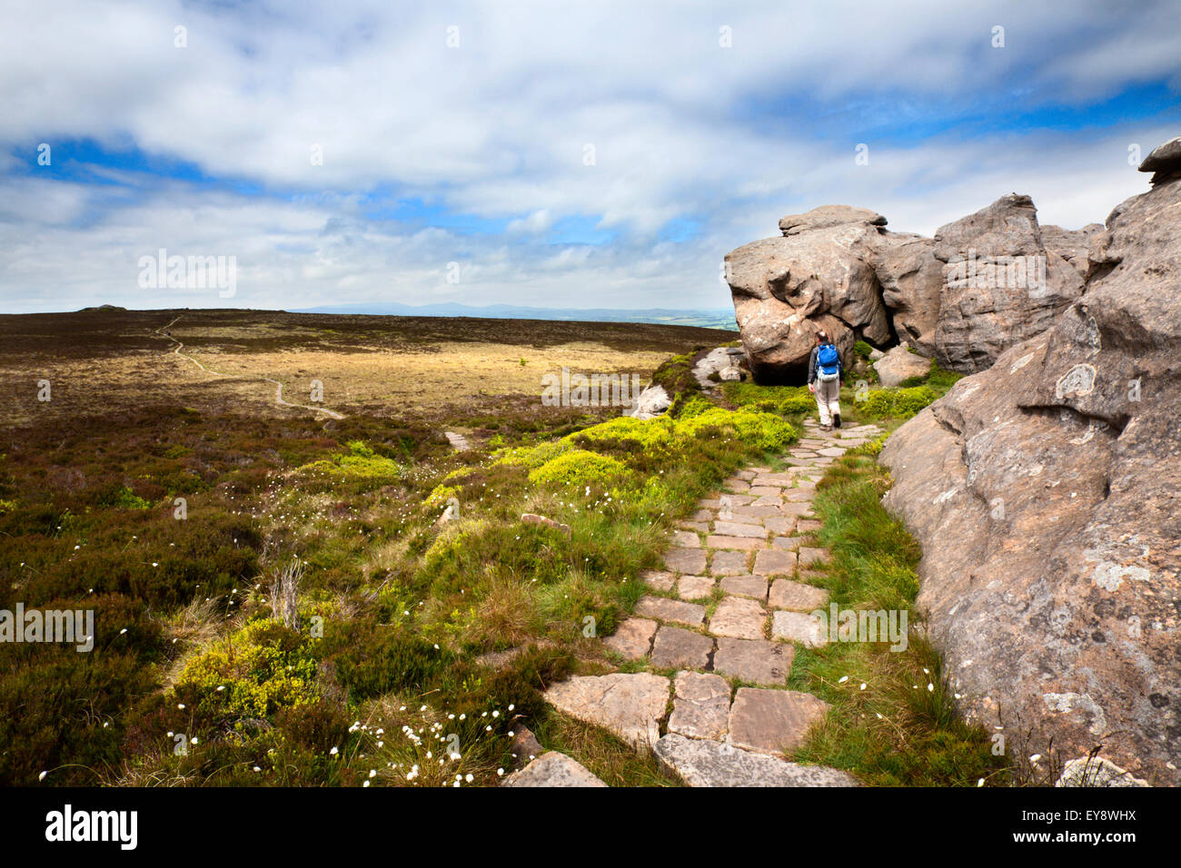 Walker at Old Stell Crag on the Path over the Simonside Hills near ...
