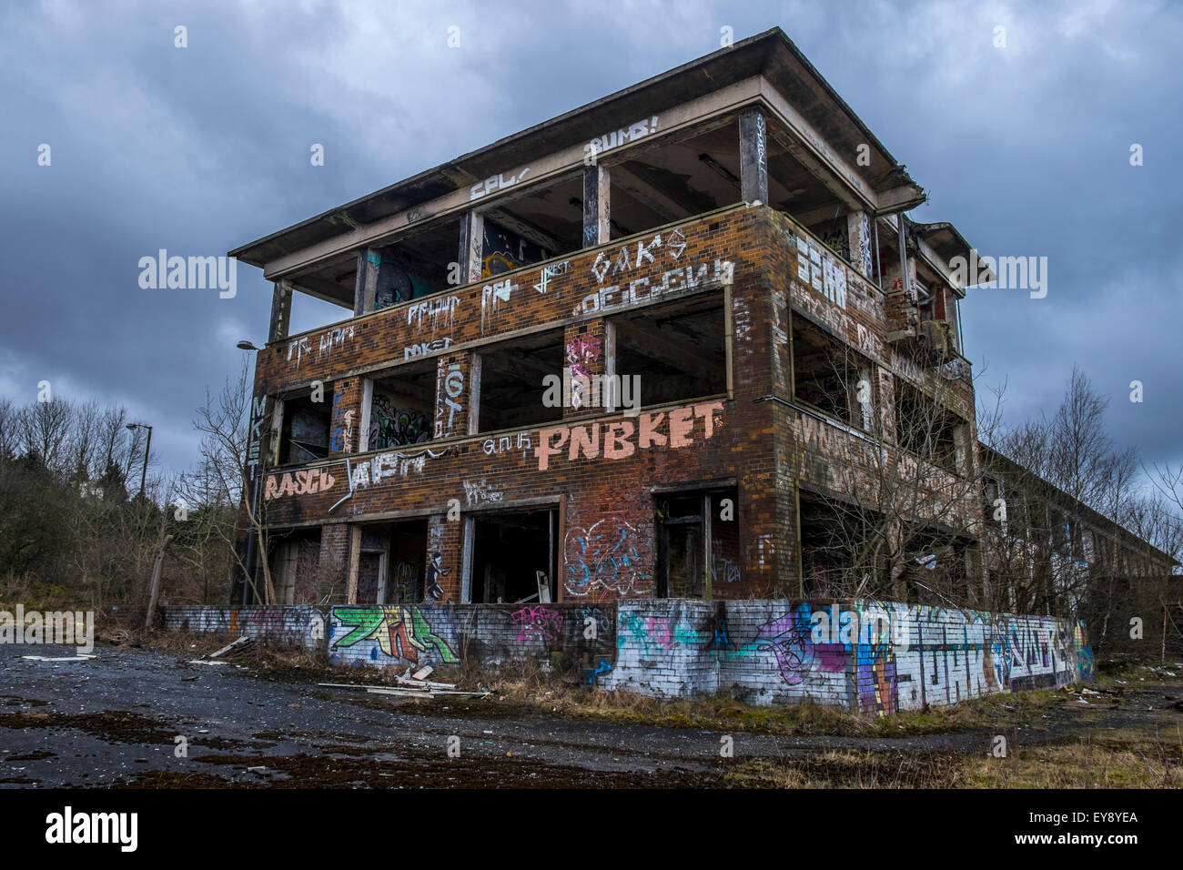 A derelict office block with graffiti on the walls Stock Photo - Alamy