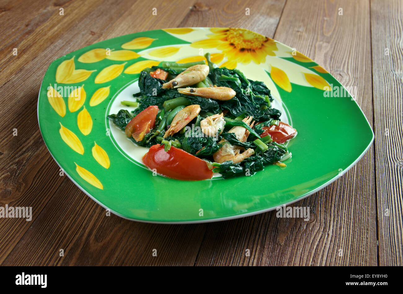 Jamaican Callaloo spinach with Shrimp - popular Caribbean dish Stock ...