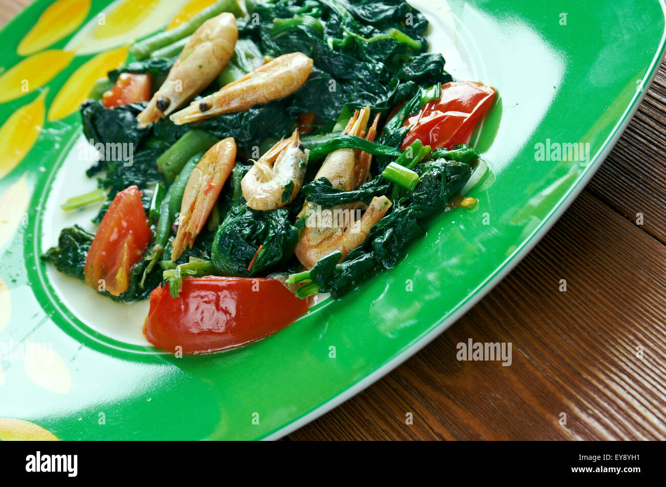 Jamaican Callaloo spinach with Shrimp - popular Caribbean dish Stock ...