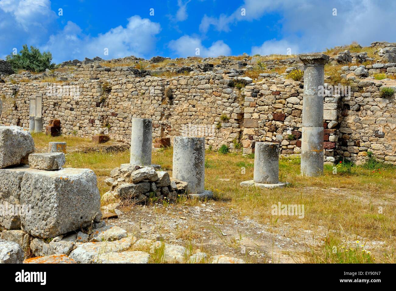 The remains of Ancient Thira on mount messa vouno Kamari,Santorini ...