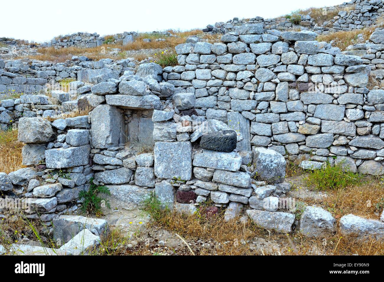 The remains of Ancient Thira on mount messa vouno Kamari,Santorini ...