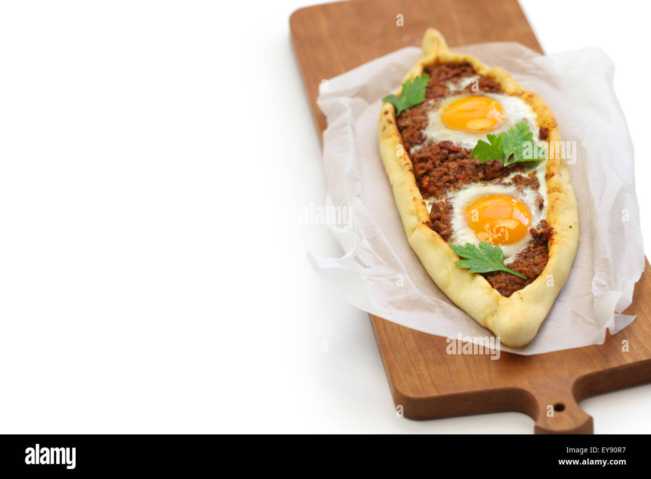 mince meat pide, traditional turkish pizza isolated on white background ...