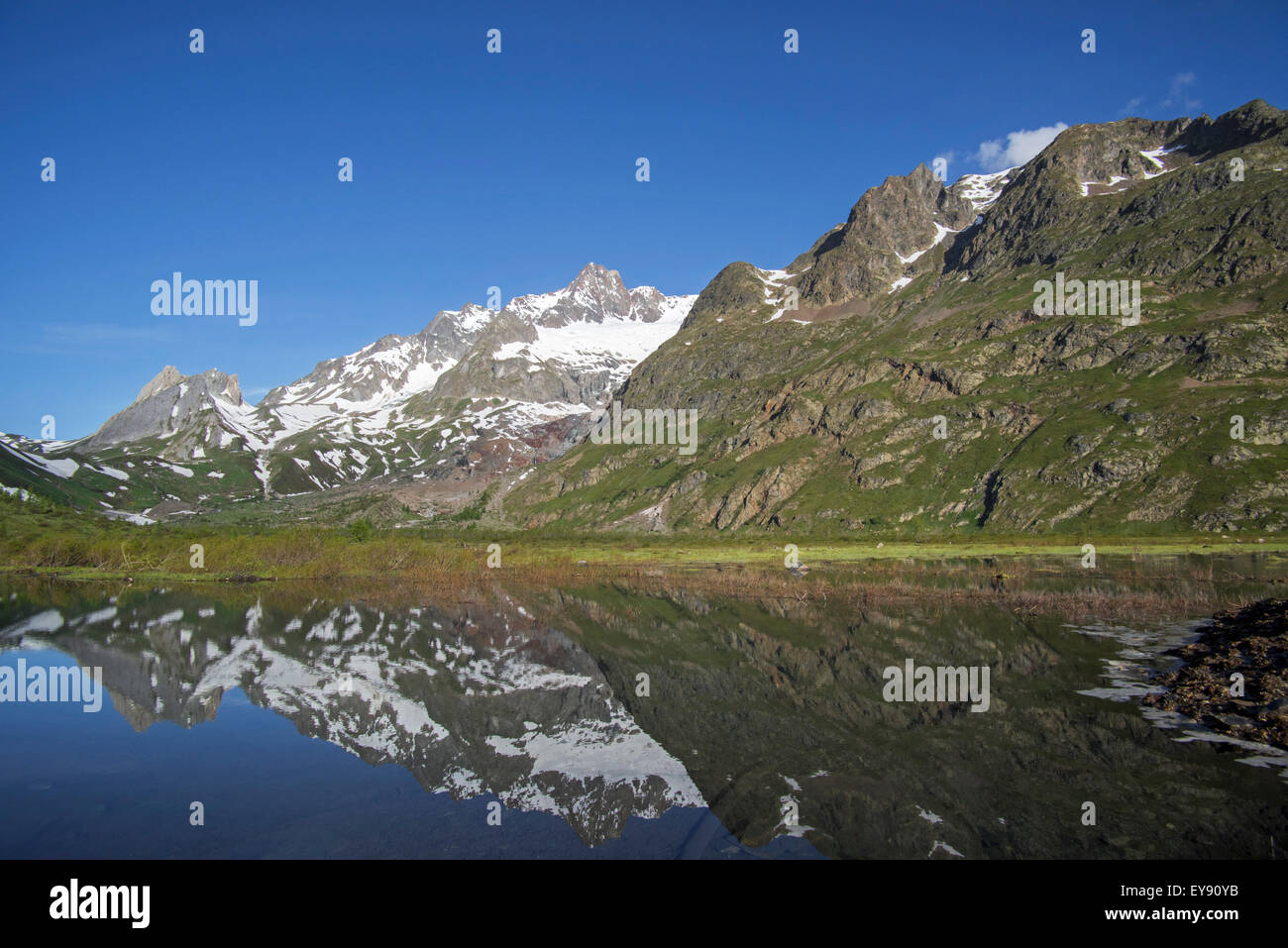 Reflection of mountains of the Mont Blanc massif and the Limestone ...