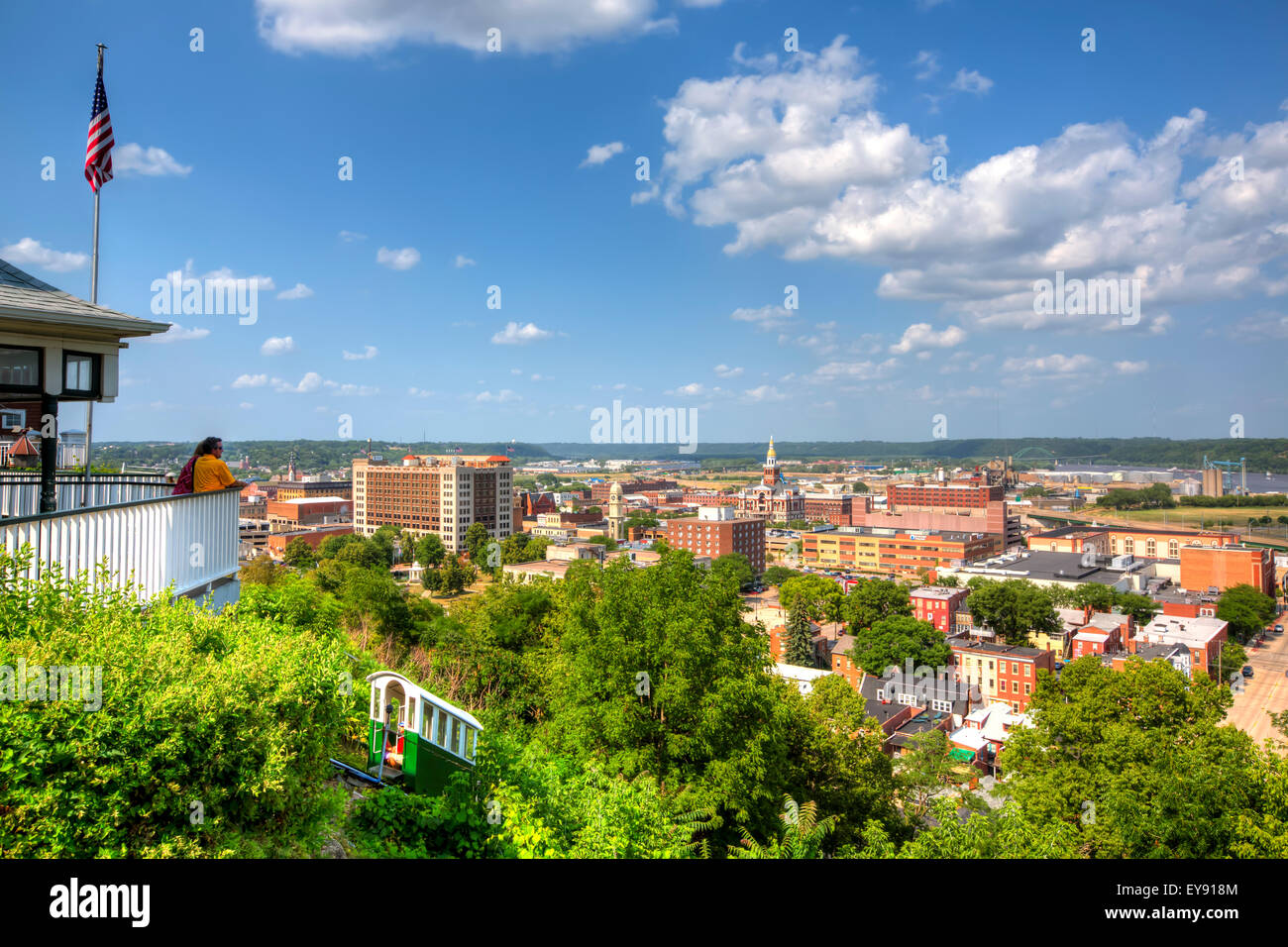 Scenic view of downtown Dubuque and the Fenelon Place Elevator; Dubuque ...