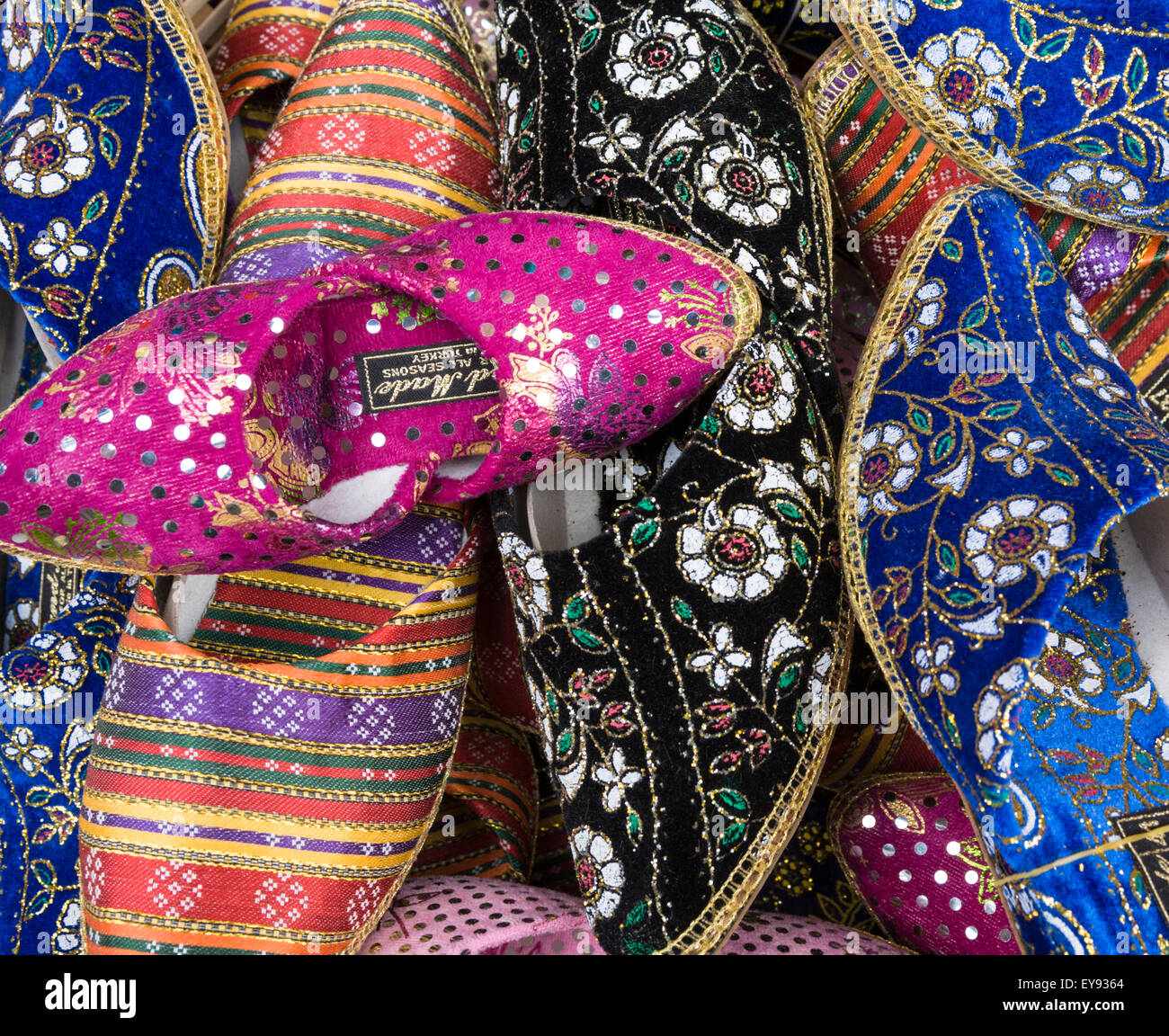 Sequined slippers for sale in the Arasta Bazaar, Istanbul, Turkey Stock ...
