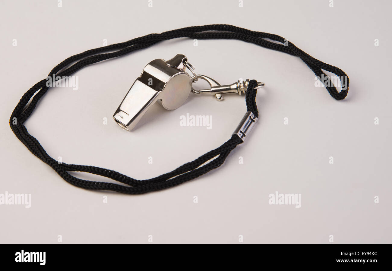 Coaches chrome sports whistle on a rope Stock Photo - Alamy